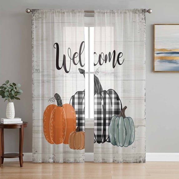 Fall Thanksgiving Sheer Curtains 63 Inch Length 2 Panels Set, Autumn ...