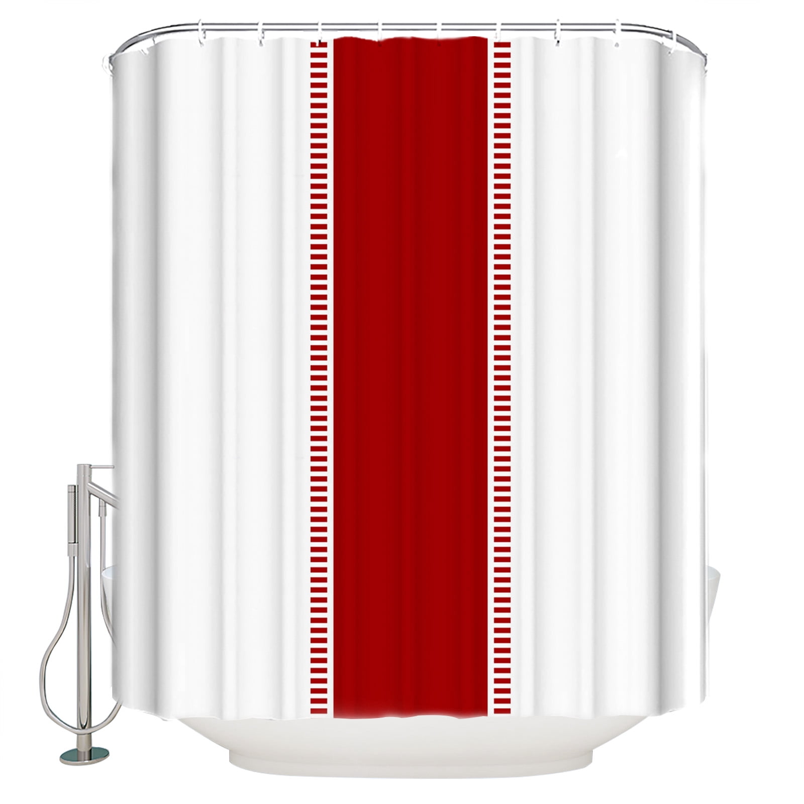 Red Shower Curtain Set ，Waterproof Fabric Shower Curtains Stripes ...