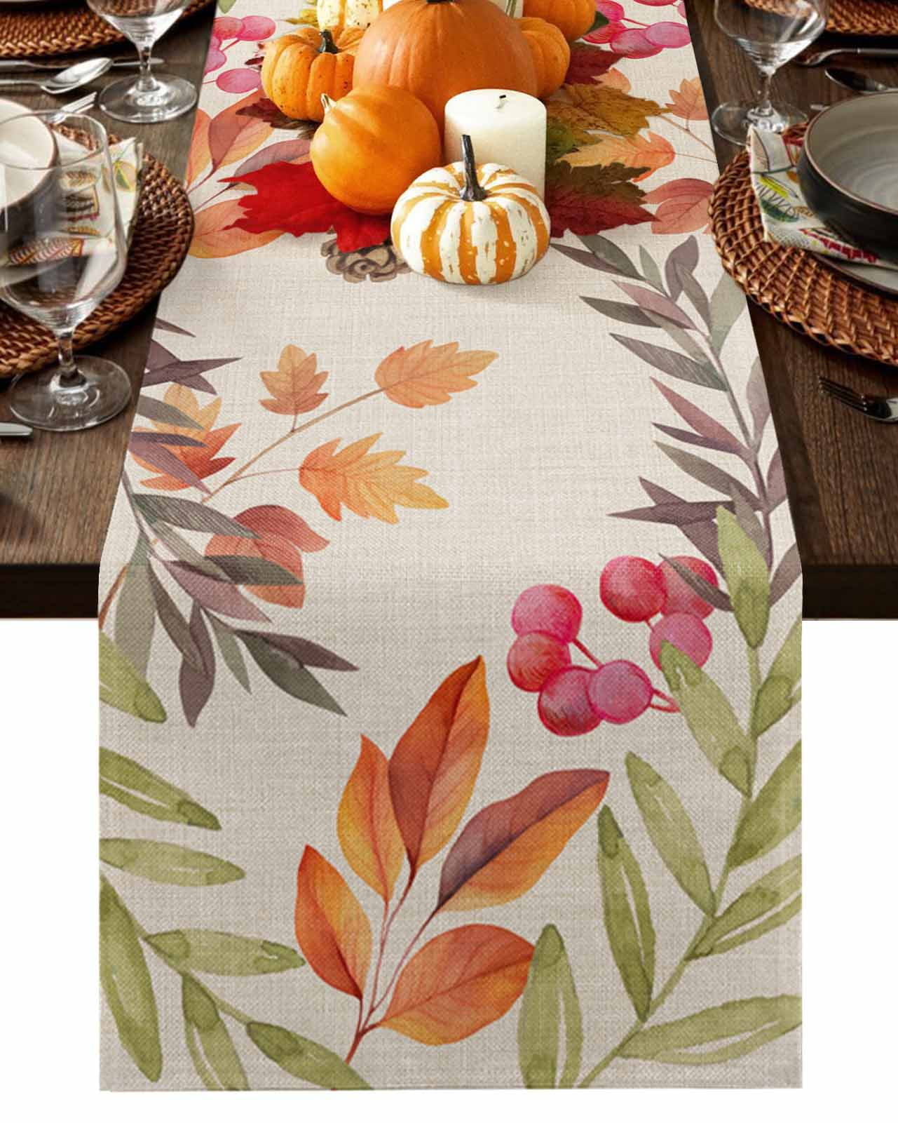 Fall Thanksgiving Squirrel Table Runner-Cotton Linen- 72 Inch Holiday ...