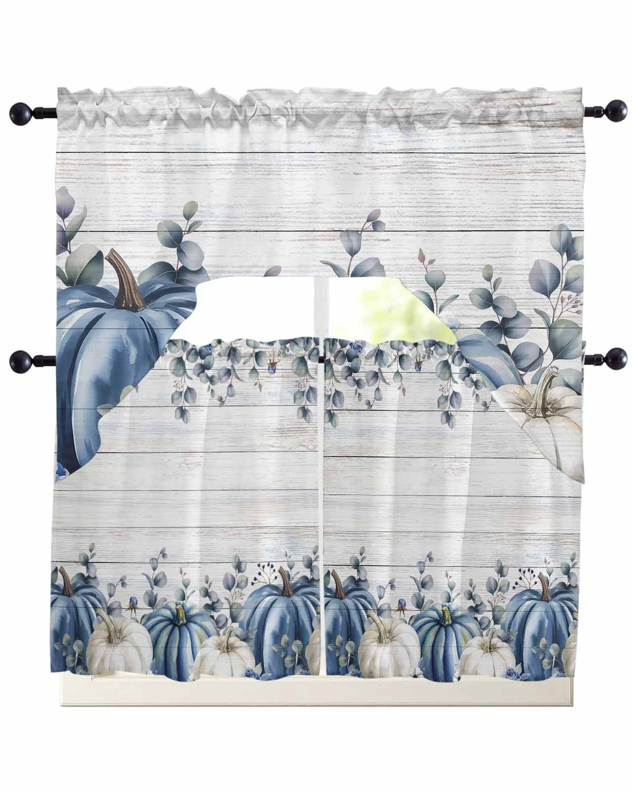Fall Thanksgiving Swag Curtains for Living Room/Bedroom Windows, Blue ...
