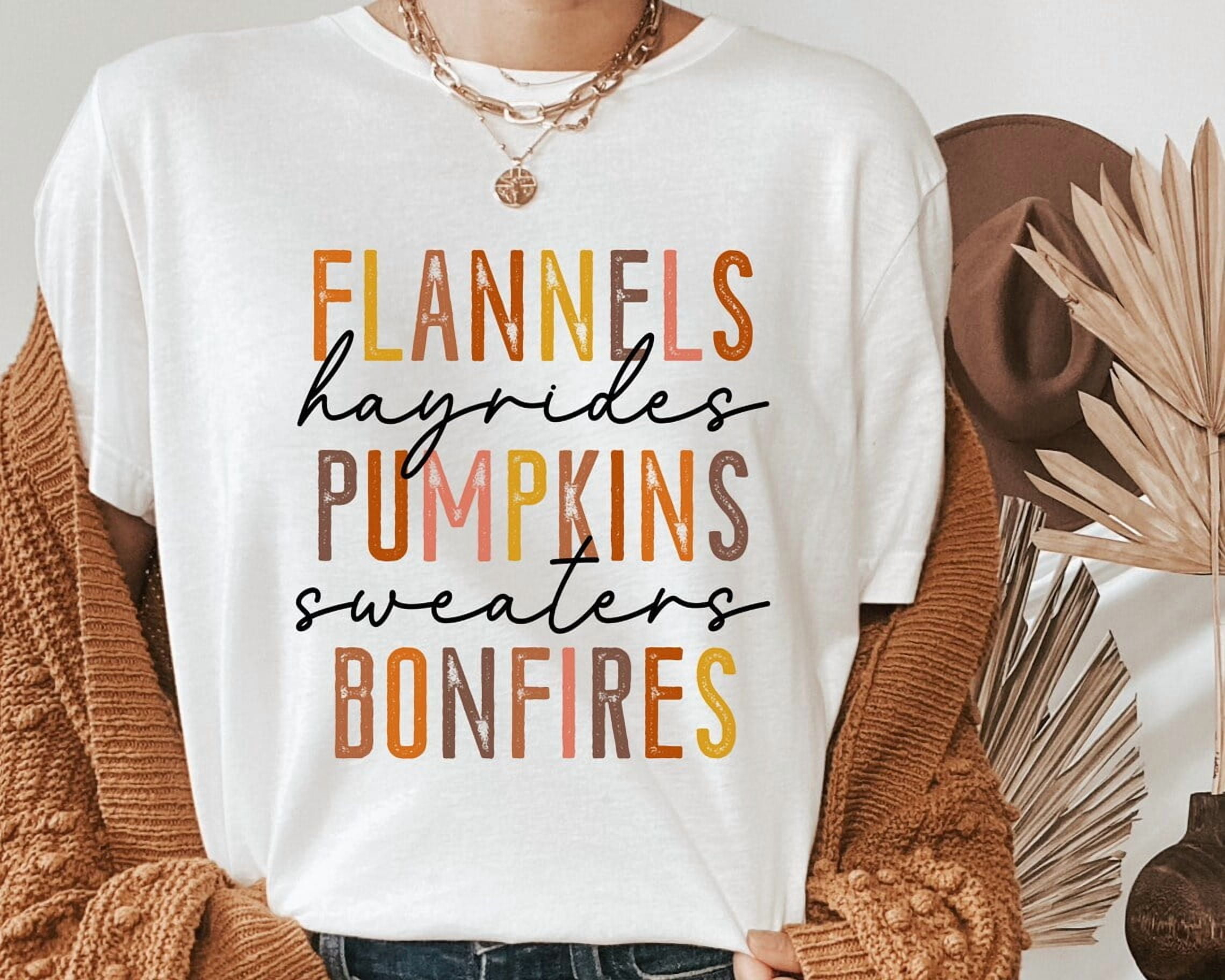 Fall Thanksgiving T-Shirt: Flannels, Hayrides, Pumpkins, Bonfires Tshirt All Size S-5XL ...