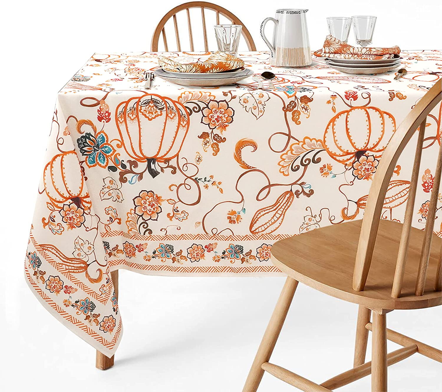 Fall Thanksgiving Tablecloth, Orange Brown Pumpkin Paisley Rectangle ...