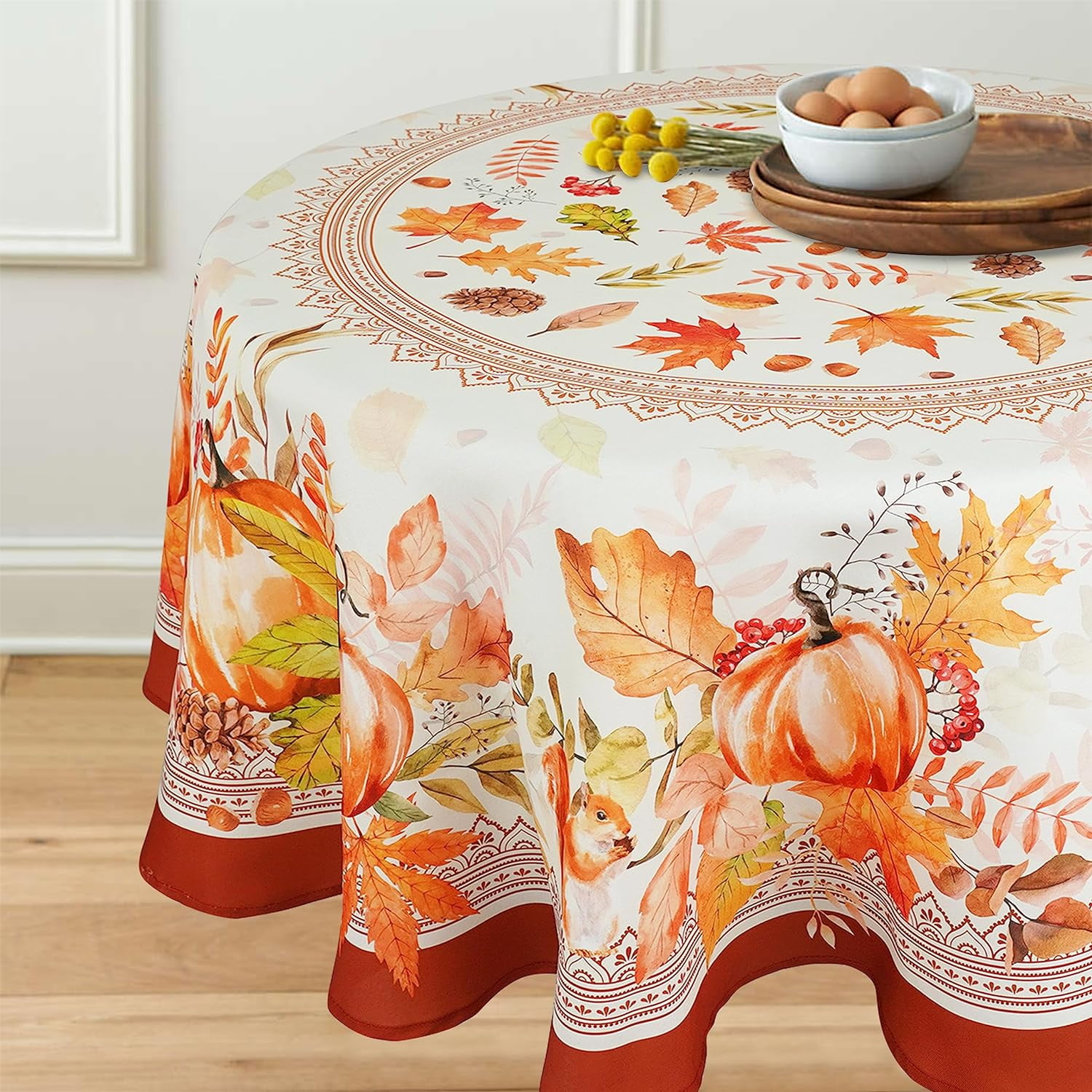 Fall Thanksgiving Tablecloth, Pumpkin Maple Leaf Fall Round Table Cloth ...