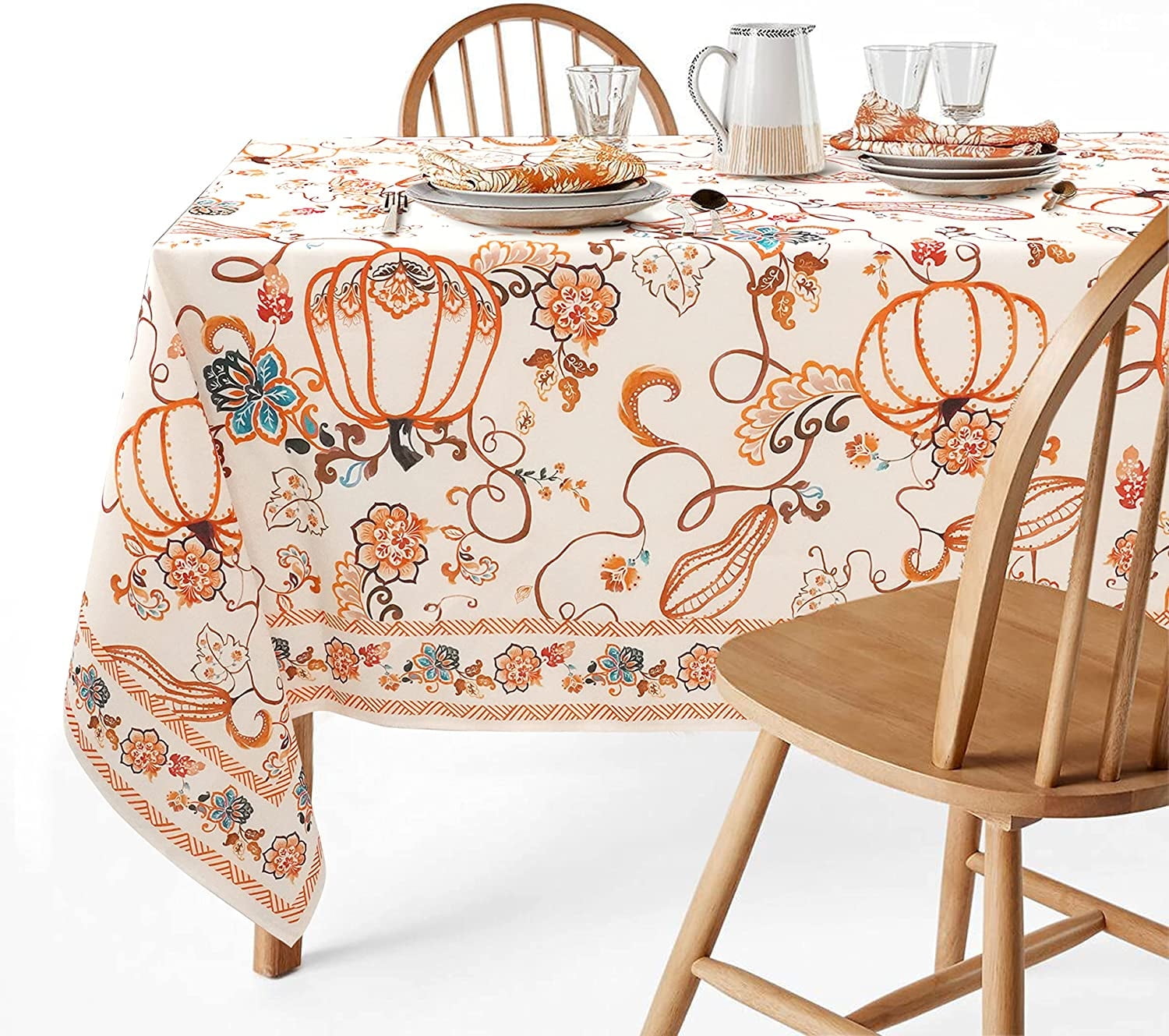 Fall Thanksgiving Tablecloth,Pumpkin Paisley Orange Brown Thanksgiving ...