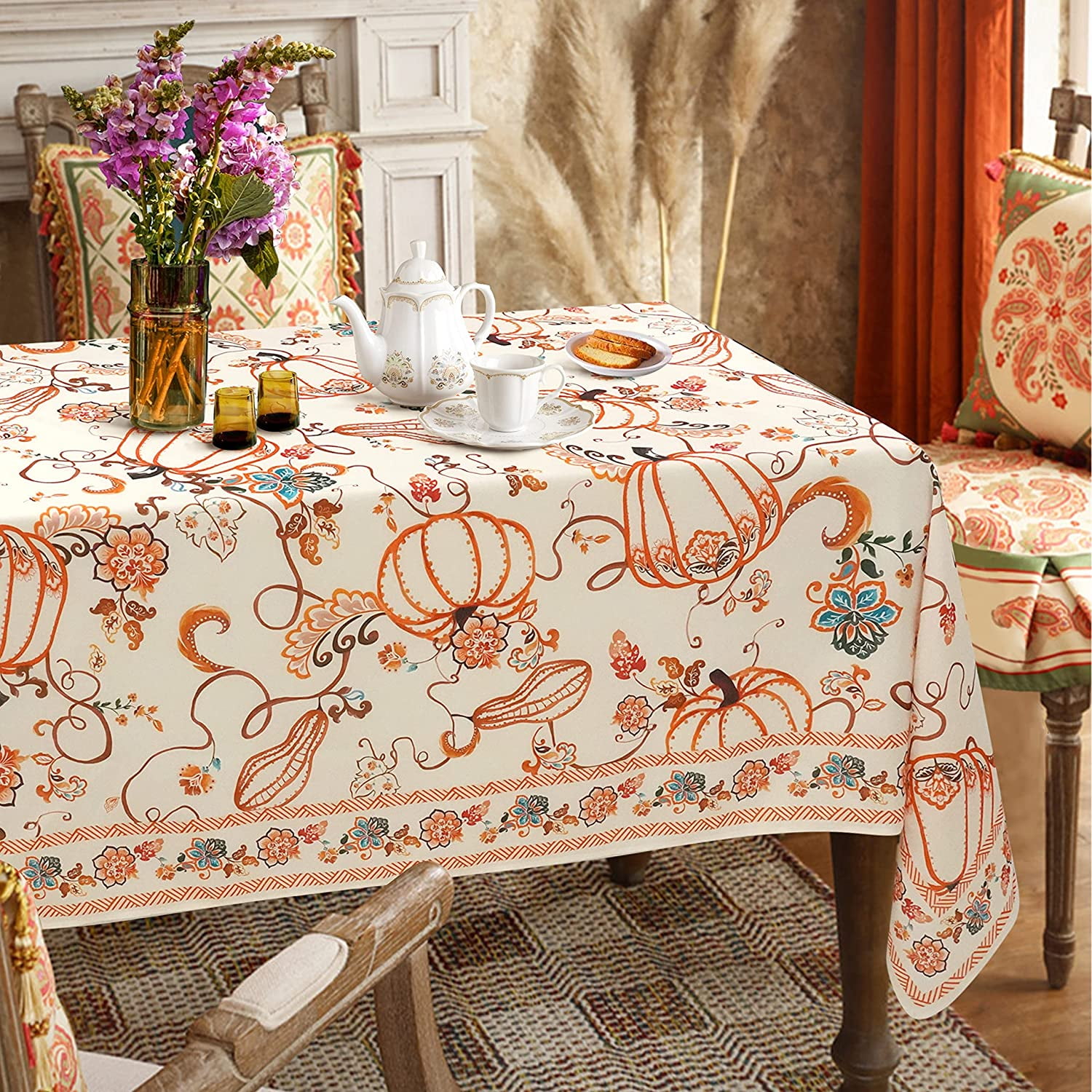Fall Thanksgiving Tablecloth,Pumpkin Paisley Orange Brown Thanksgiving ...