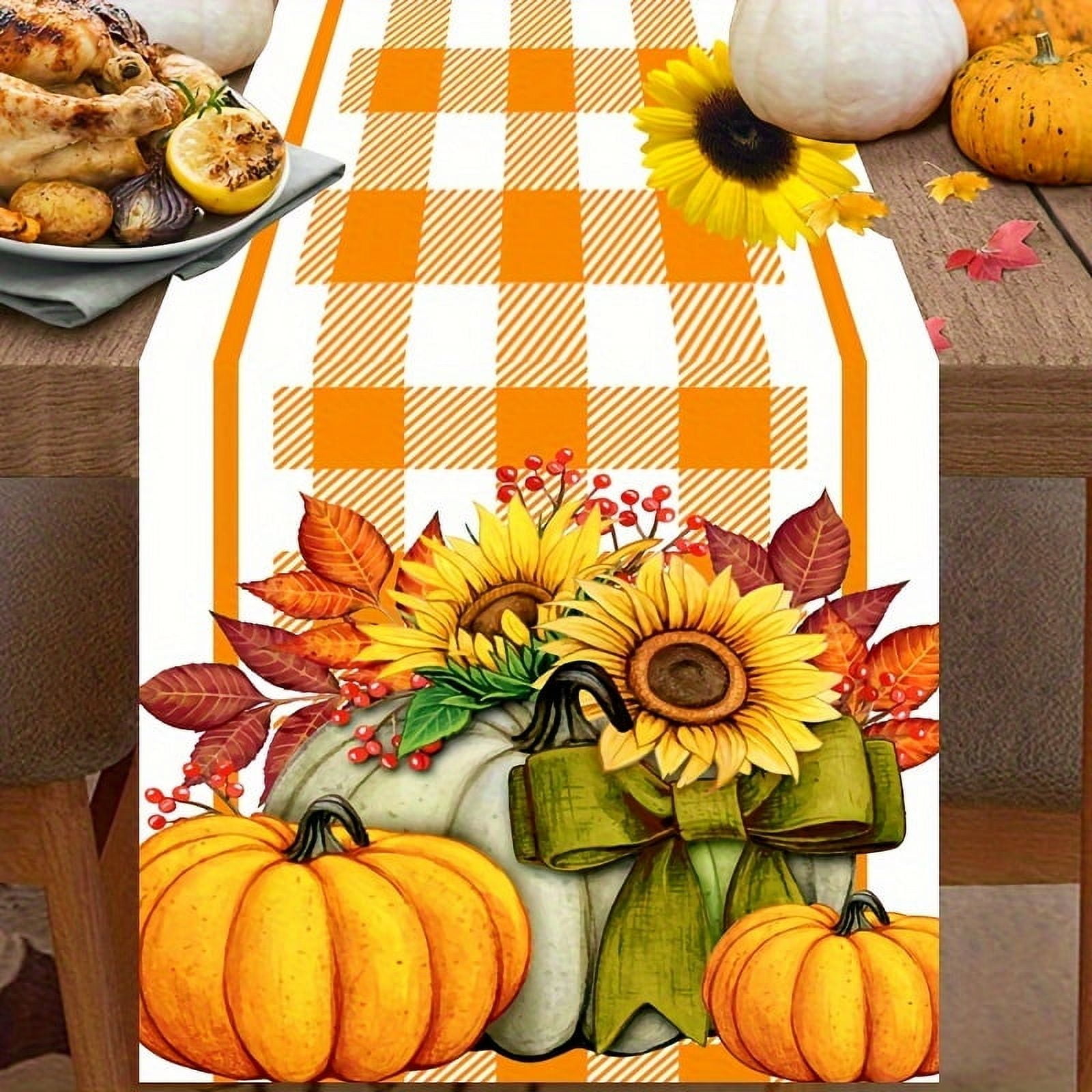 Fall Thanksgiving Theme Linen Table Runners Autumn Truck Pumpkin ...