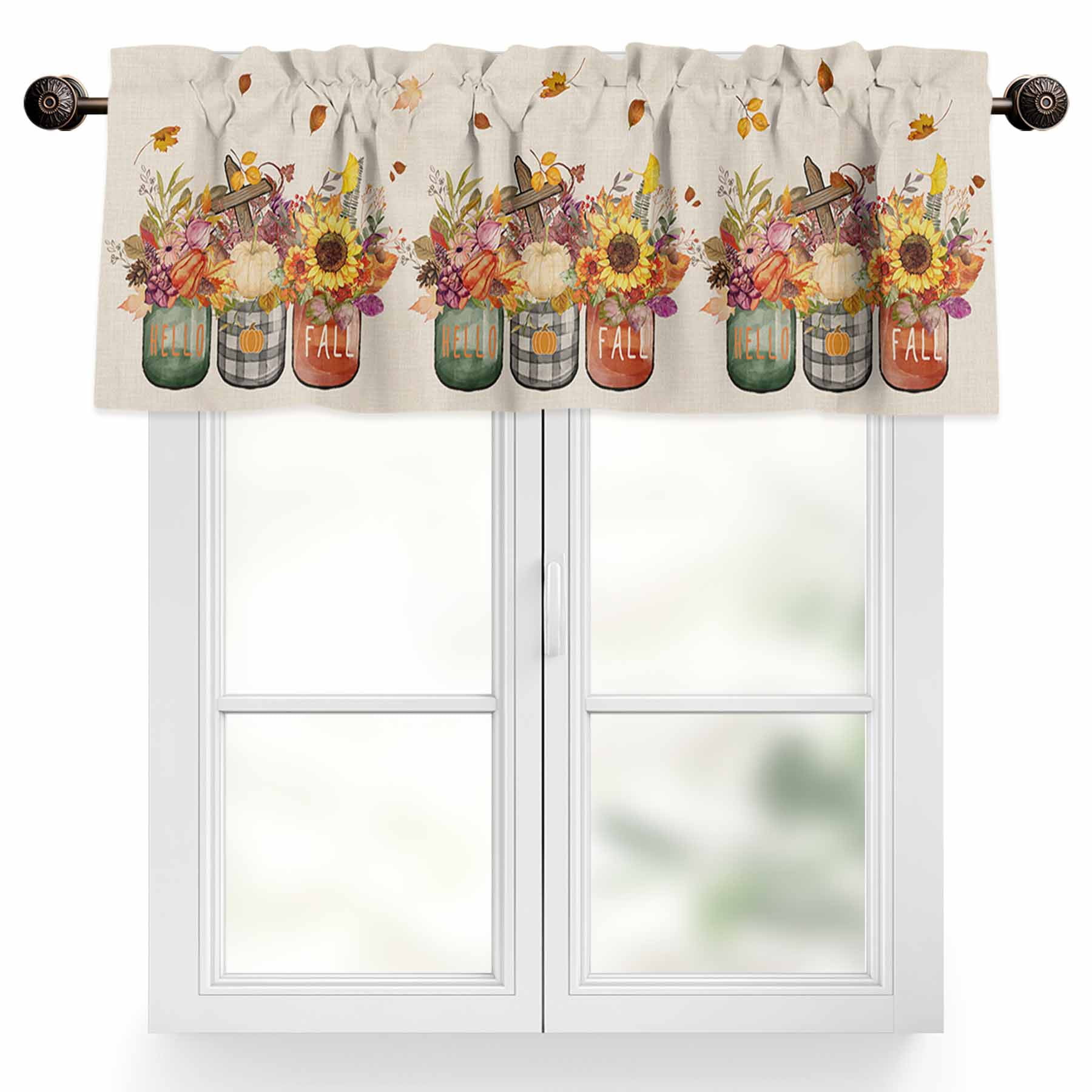 Fall Thanksgiving Valances for Windows, 42 x 12in, Pumpkin Sunflowers ...