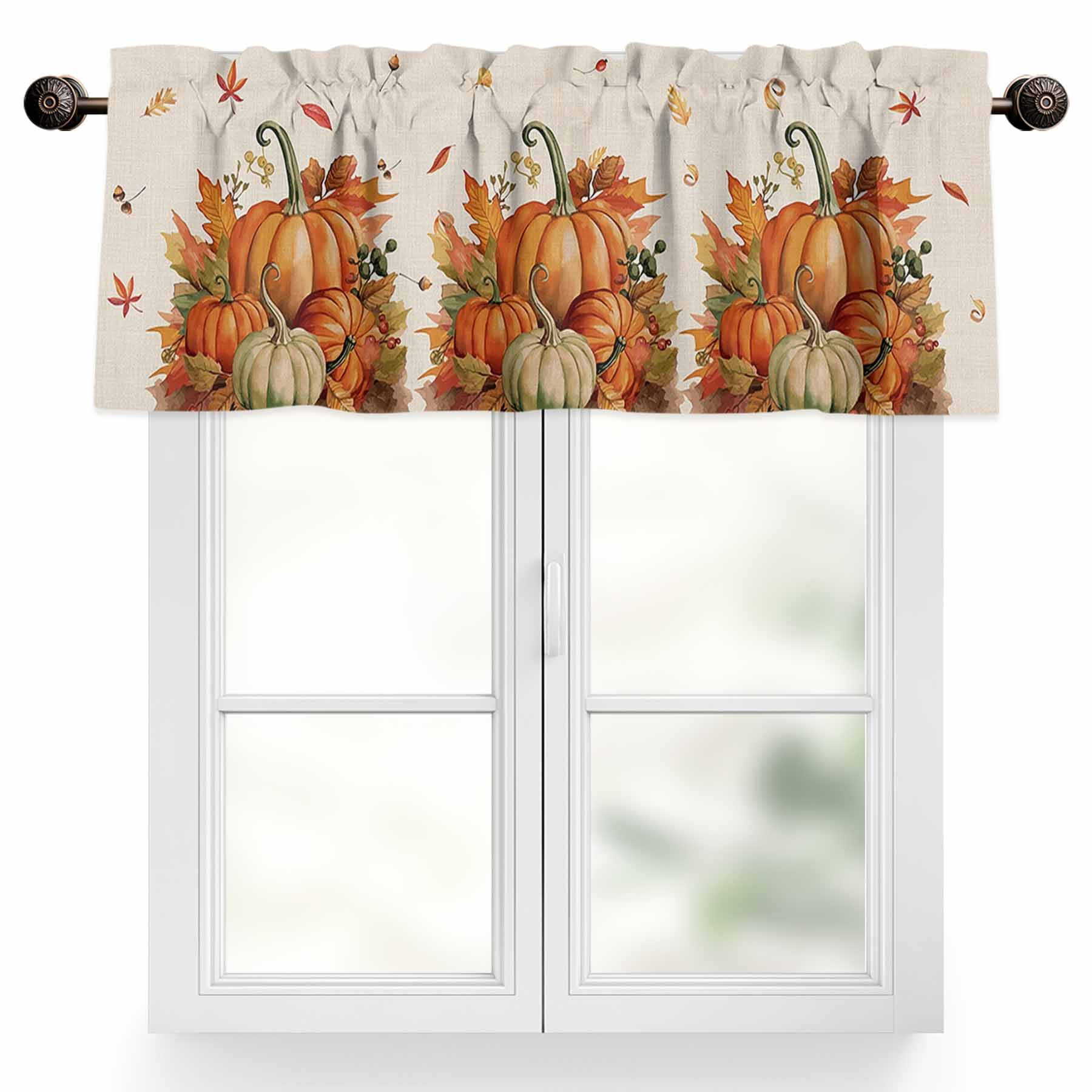Fall Thanksgiving Valances for Windows, 60 x 18in, Pumpkin Watercolor ...