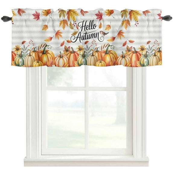 Fall Thanksgiving Valances for Windows Hello Autumn Pumpkin Leaf Stripe ...
