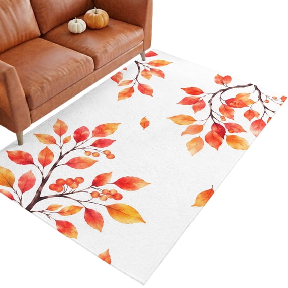 Fall Thanksgiving Washable Area Rug 4 x 6 ft Rustic Orange Rowan Leaf ...