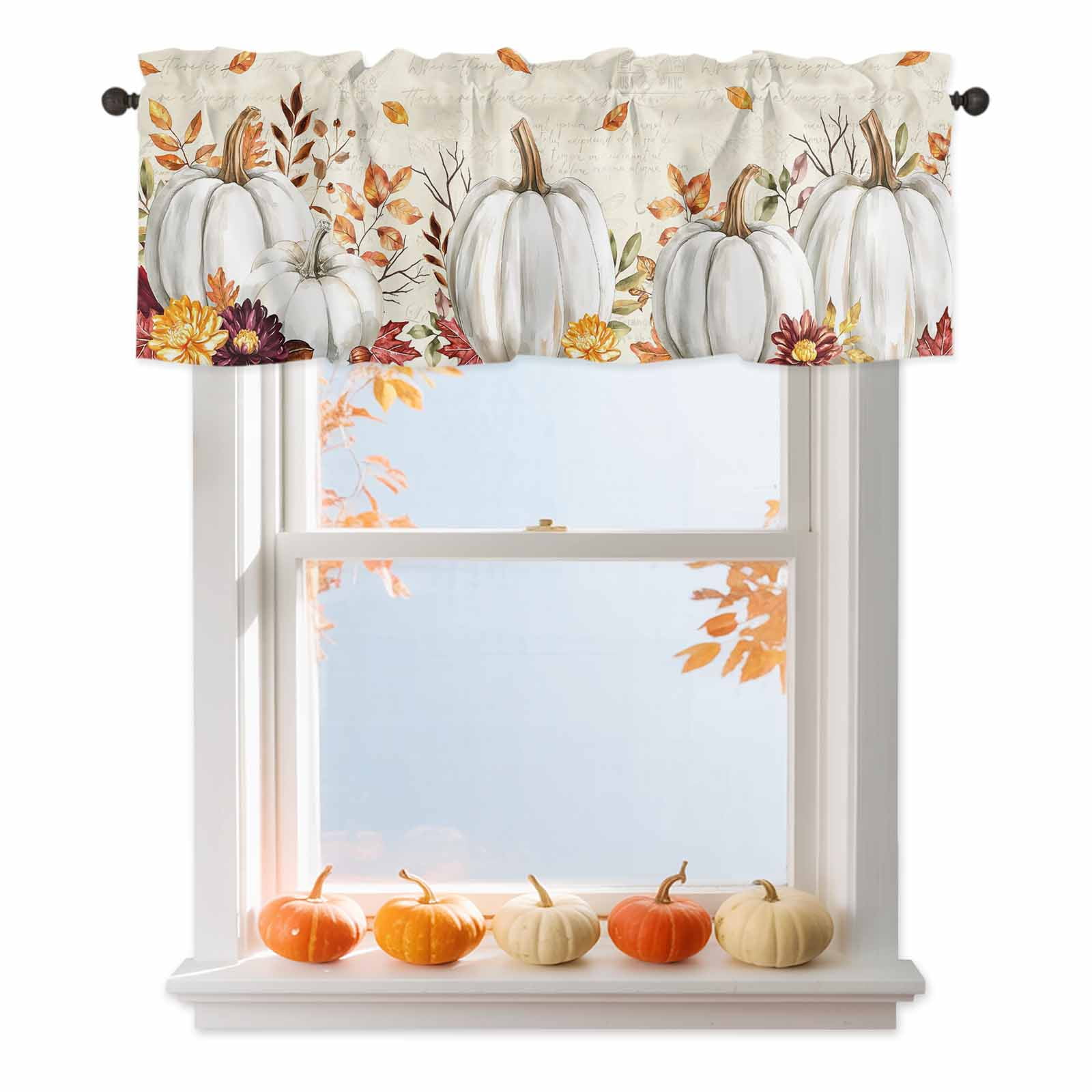 Fall Thanksgiving White Pumpkin Valances for Windows,Kitchen Valance ...