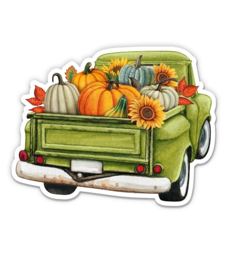 Fall Theme Vintage Truck with Pumpkins Farm - 5" Vinyl Sticker - For ...
