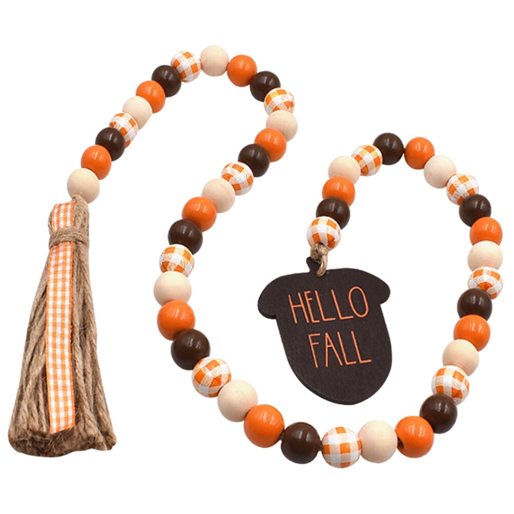 Fall Theme Wooden Beads String Wood Bead Garland Beaded Hanging Decor ...