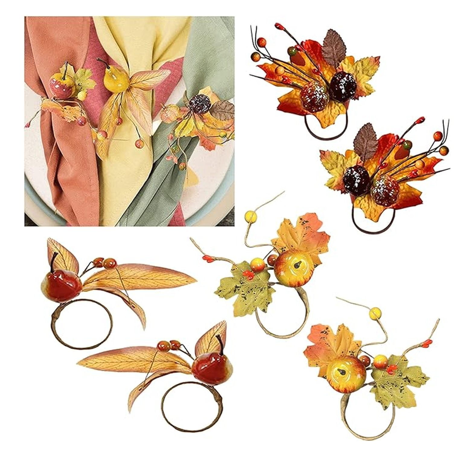Fall Themed Napkin Rings - Harvest Maple & Fruits Cloth Napkin Holder ...