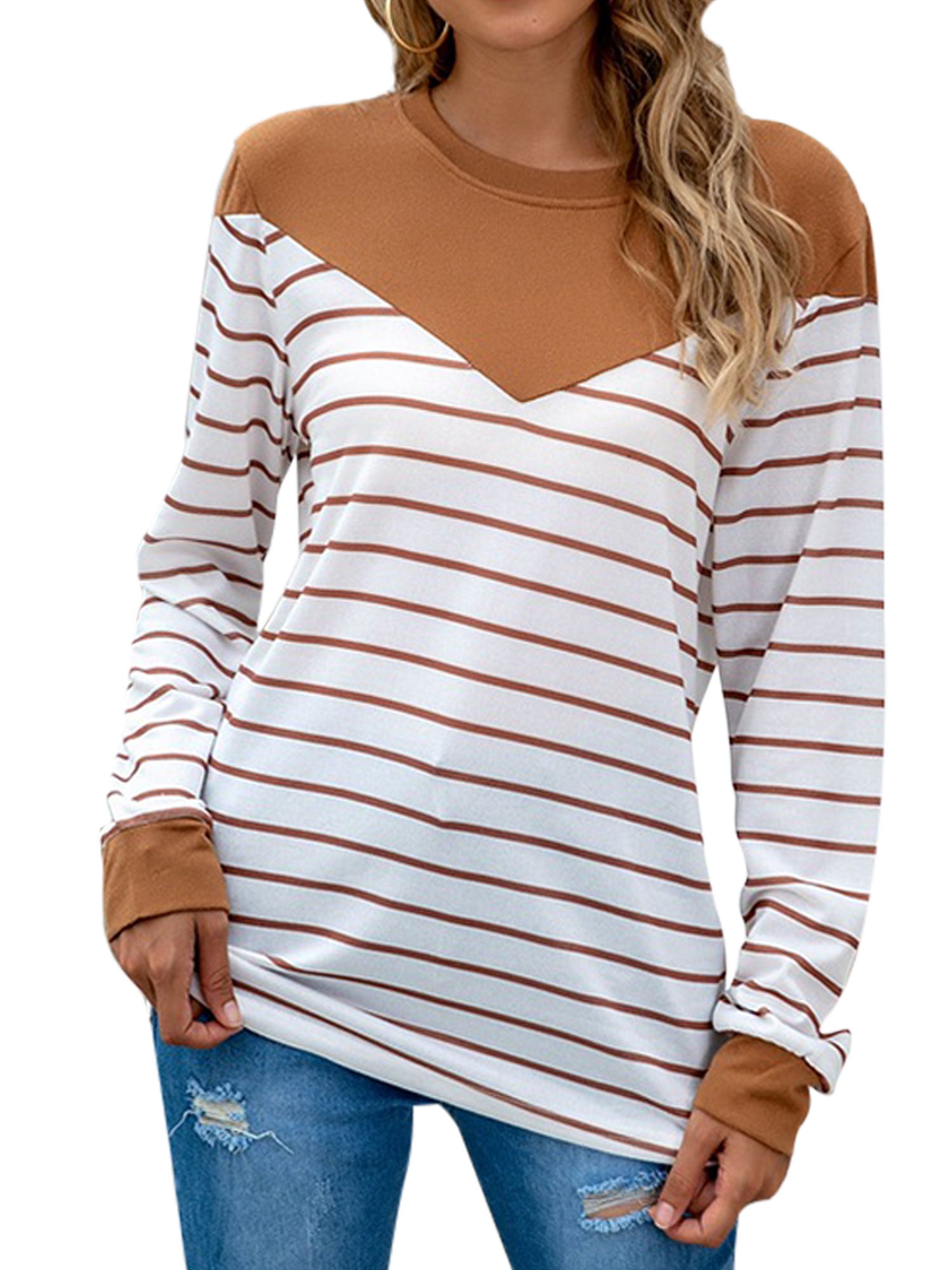 Fall Thin Loose Pullover T-Shirt Tops for Plus Size Women Long Sleeve ...