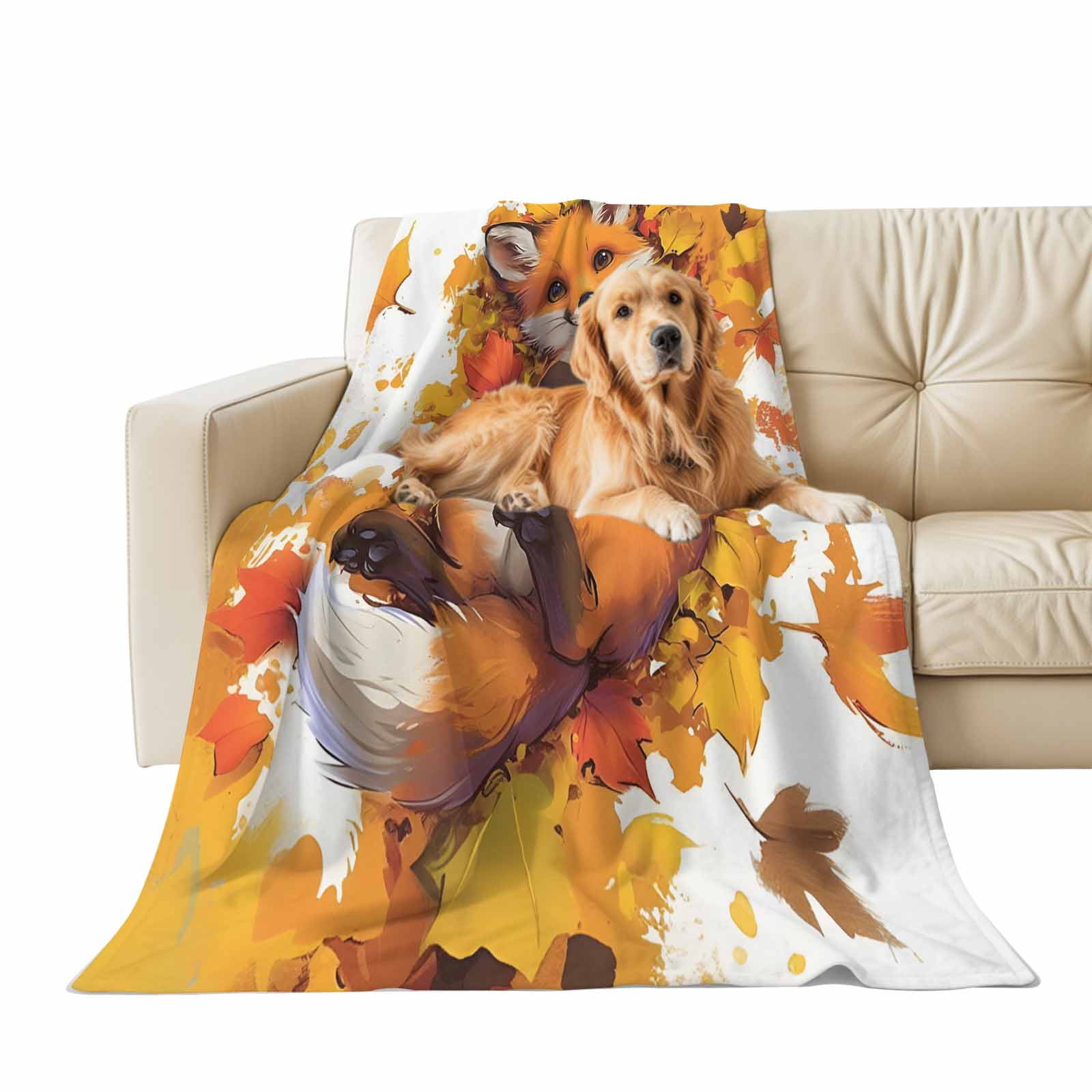 Fall Throw Blanket for Couch Fox Lying in Maple Leaves Soft Fleece ...