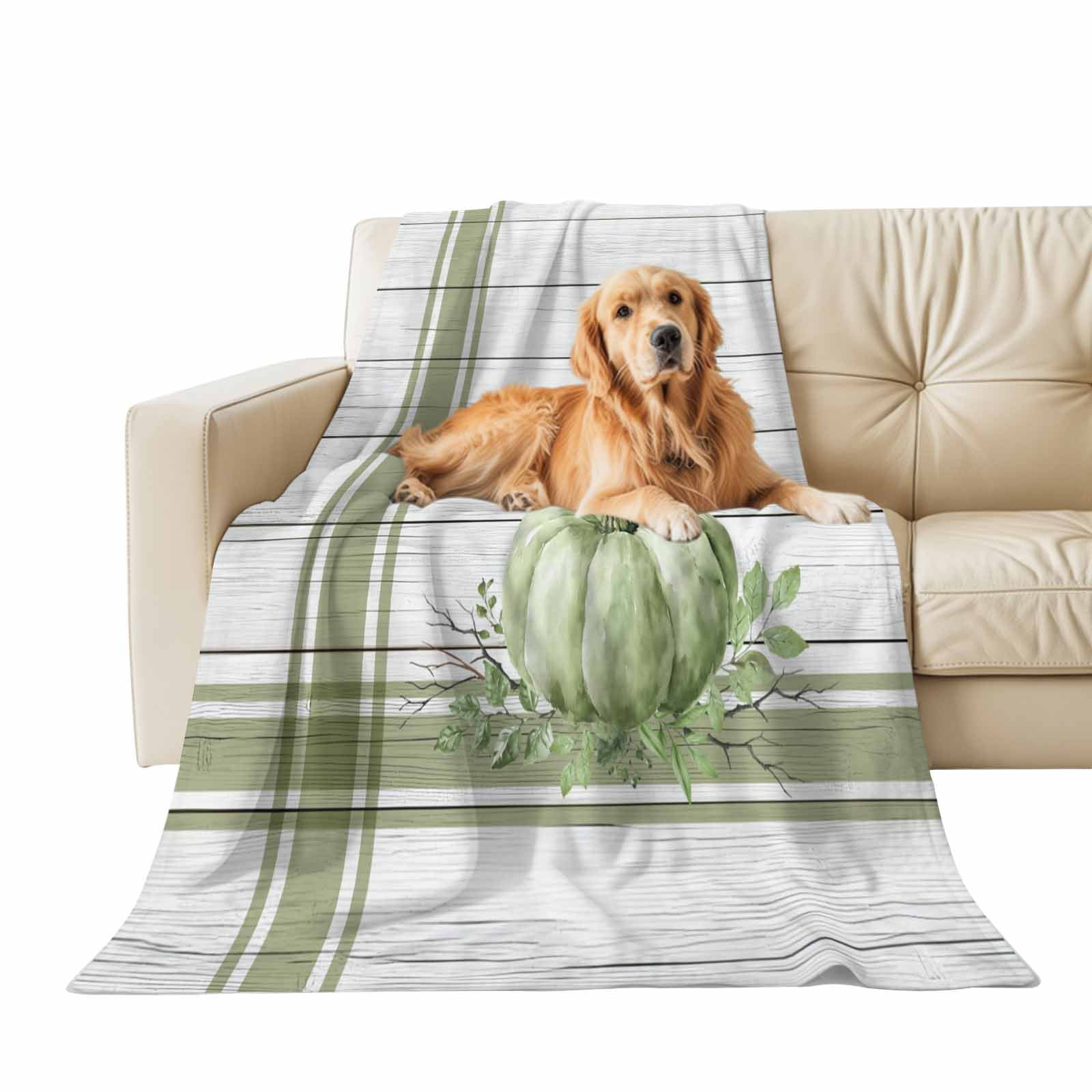 Fall Throw Blanket for Couch Sage Green Pumpkin Soft Fleece Flannel ...