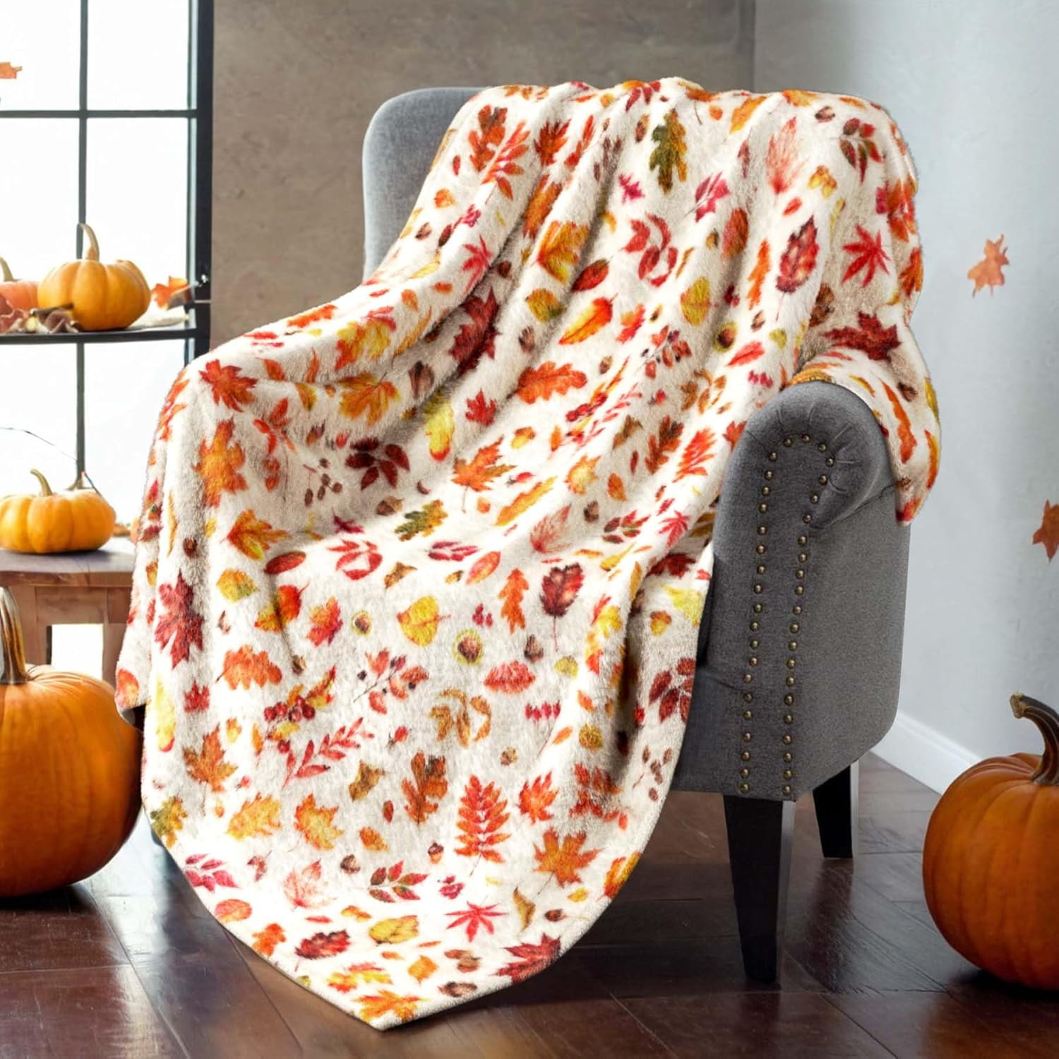 Fall Throw Blanket Pumpkin Leaves Plaid Flannel Blanket for Couch Bed ...