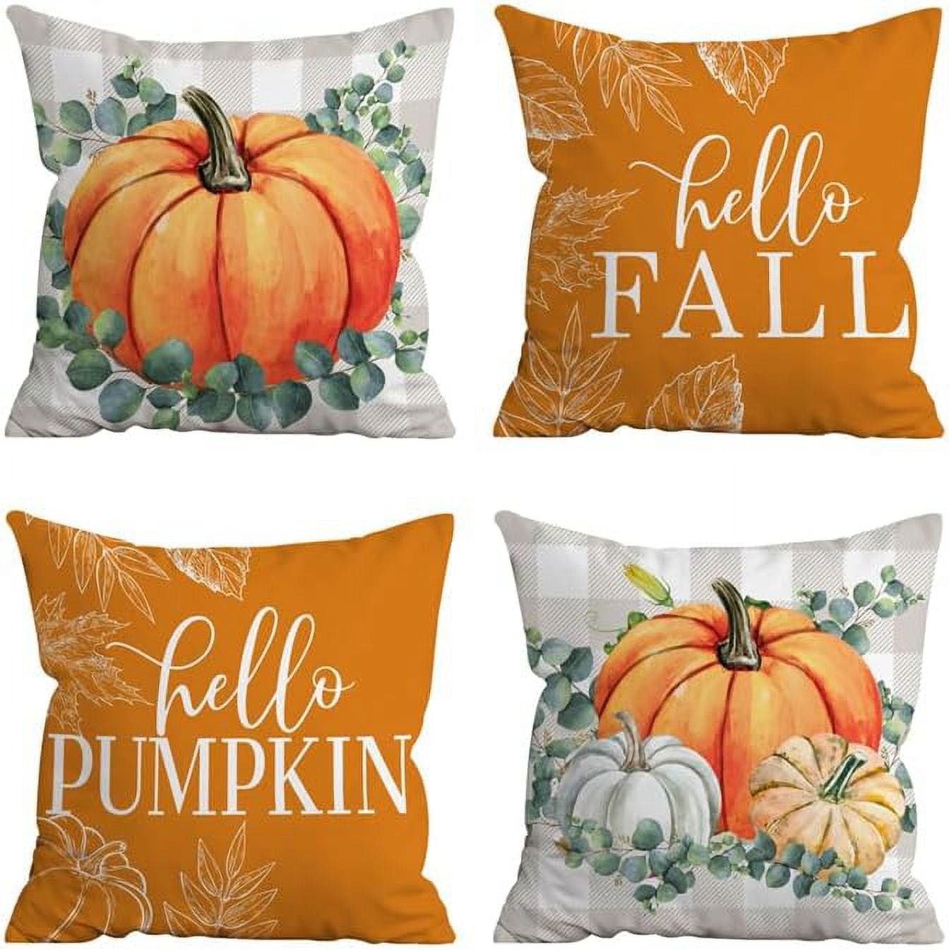 Fall Throw Pillow Cover 18x18, Grey Yellow Pillow Covers Set of 4 ...
