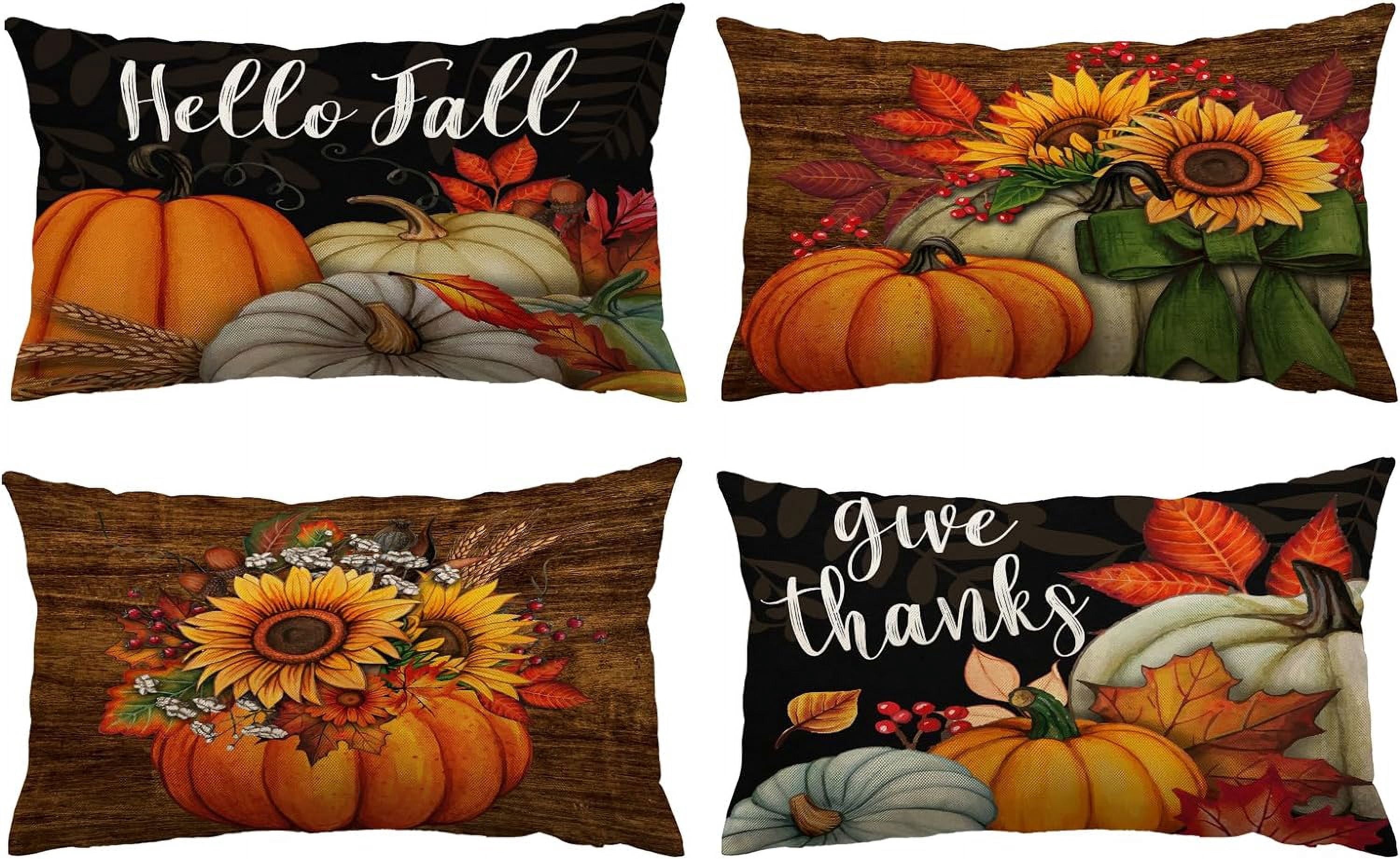 Fall Throw Pillow Covers 12x20 Set of 4 Thanksgiving Pumpkin Pillow ...