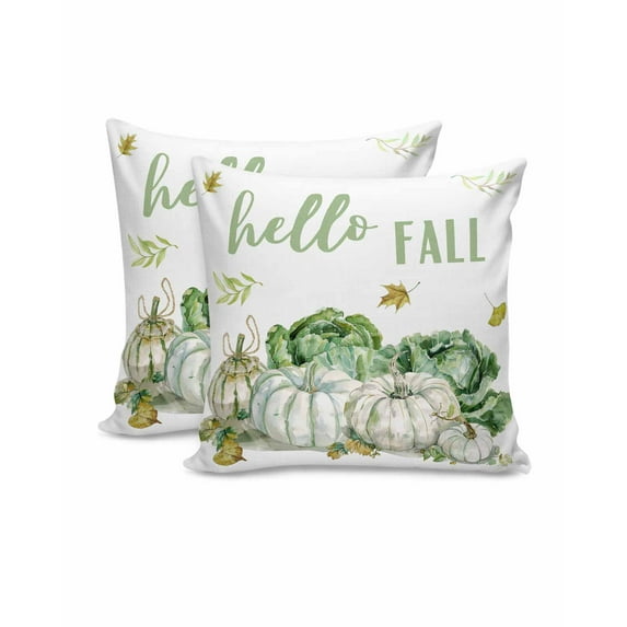 Fall Throw Pillow Covers 16x16 Inch Set of 2 Cabbage White Pumpkin ...