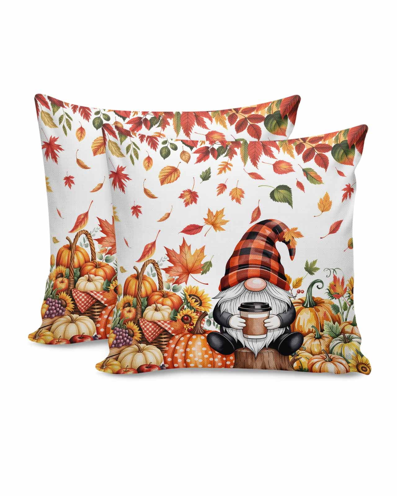 Fall Throw Pillow Covers 16x16 Inch Set of 2 Harvest Pumpkin Gnome ...