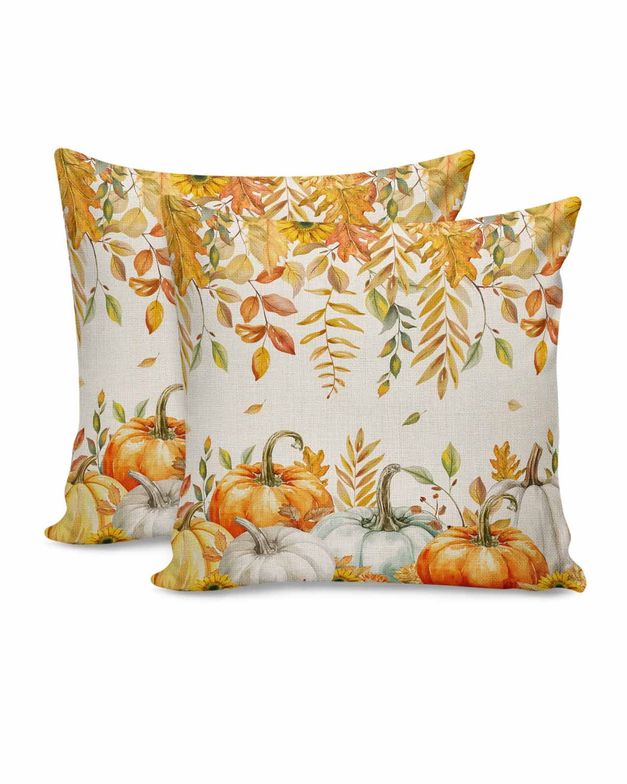 Fall Throw Pillow Covers 16x16 Inch Set of 2 Orange Pumpkin Decorative ...