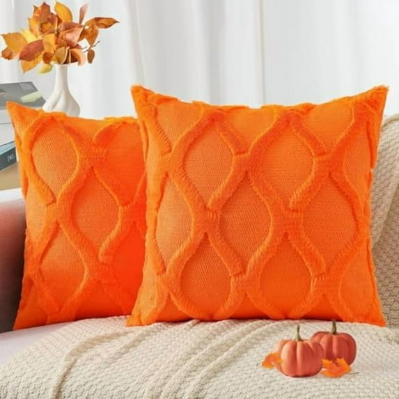 Fall Throw Pillow Covers 16x16 Inch Set of 2, Soft Plush Faux Fur Wool ...