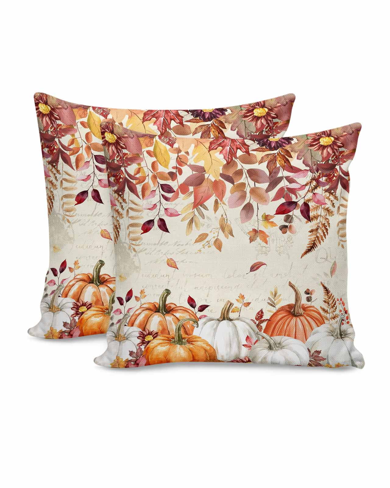 Fall Throw Pillow Covers 16x16 Inch Set of 2 White Orange Pumpkin ...