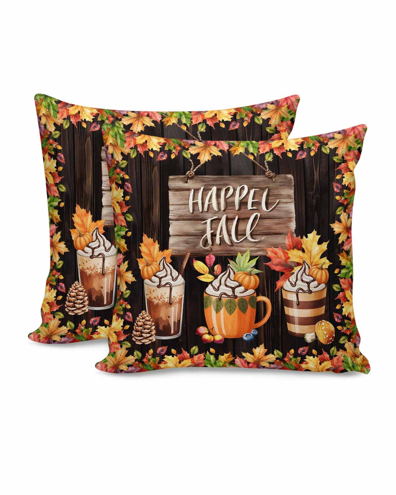 Fall Throw Pillow Covers 18x18 Inch Set of 2 Pumpkin Latte Decorative ...