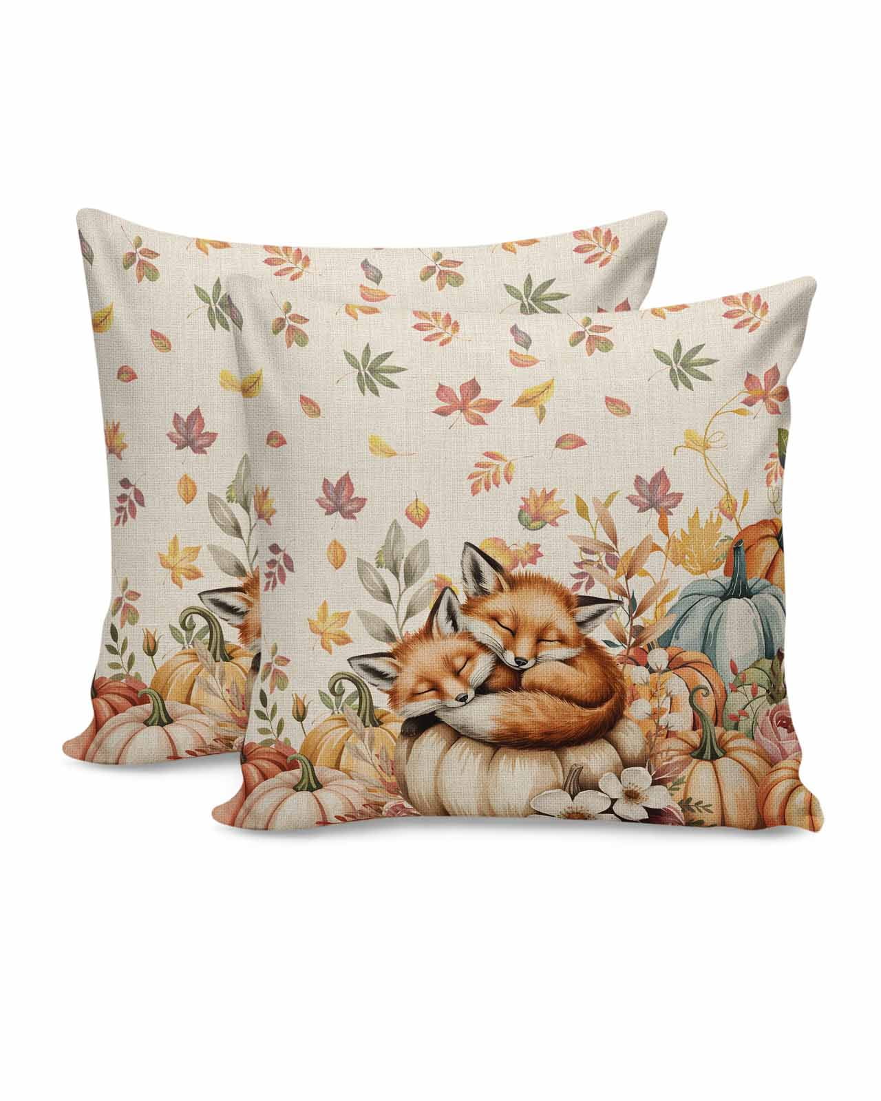 Fall Throw Pillow Covers 18x18 Inch Set of 2 Sleeping Fox Decorative ...