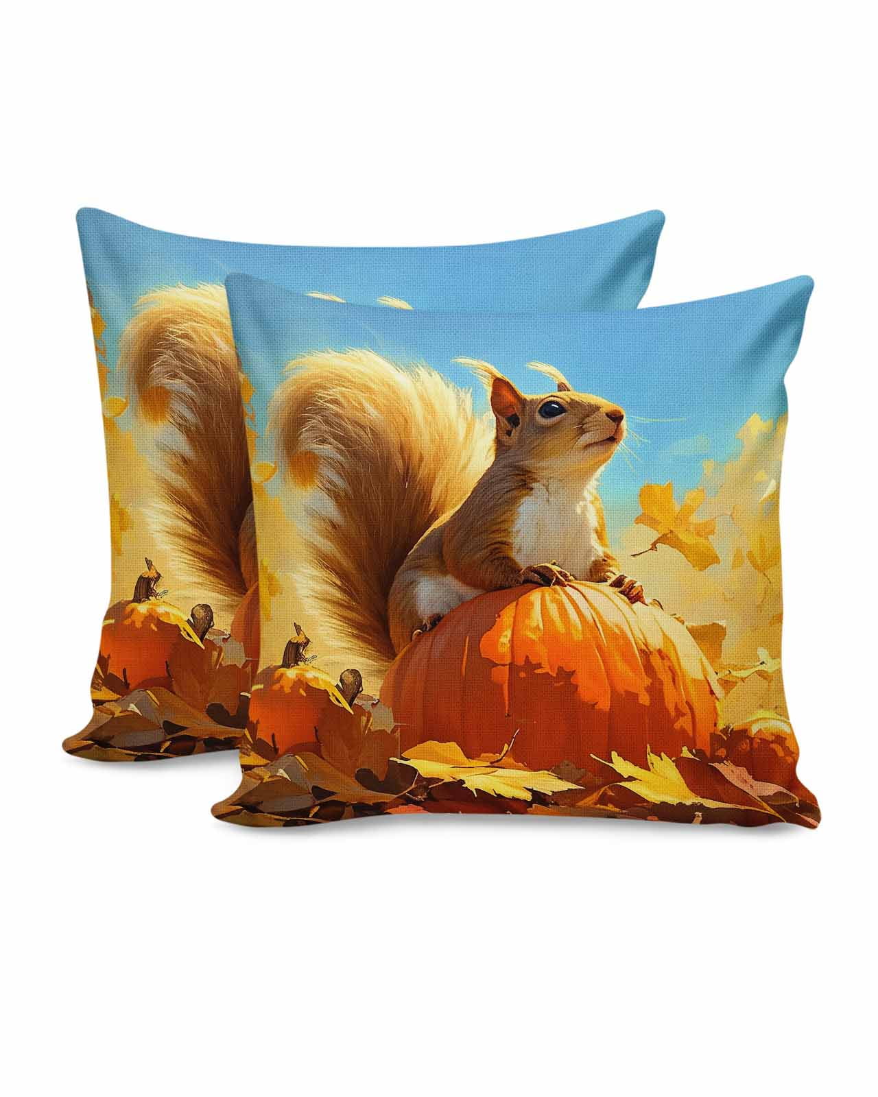Fall Throw Pillow Covers 18x18 Inch Set of 2 Squirrel Pumpkin ...