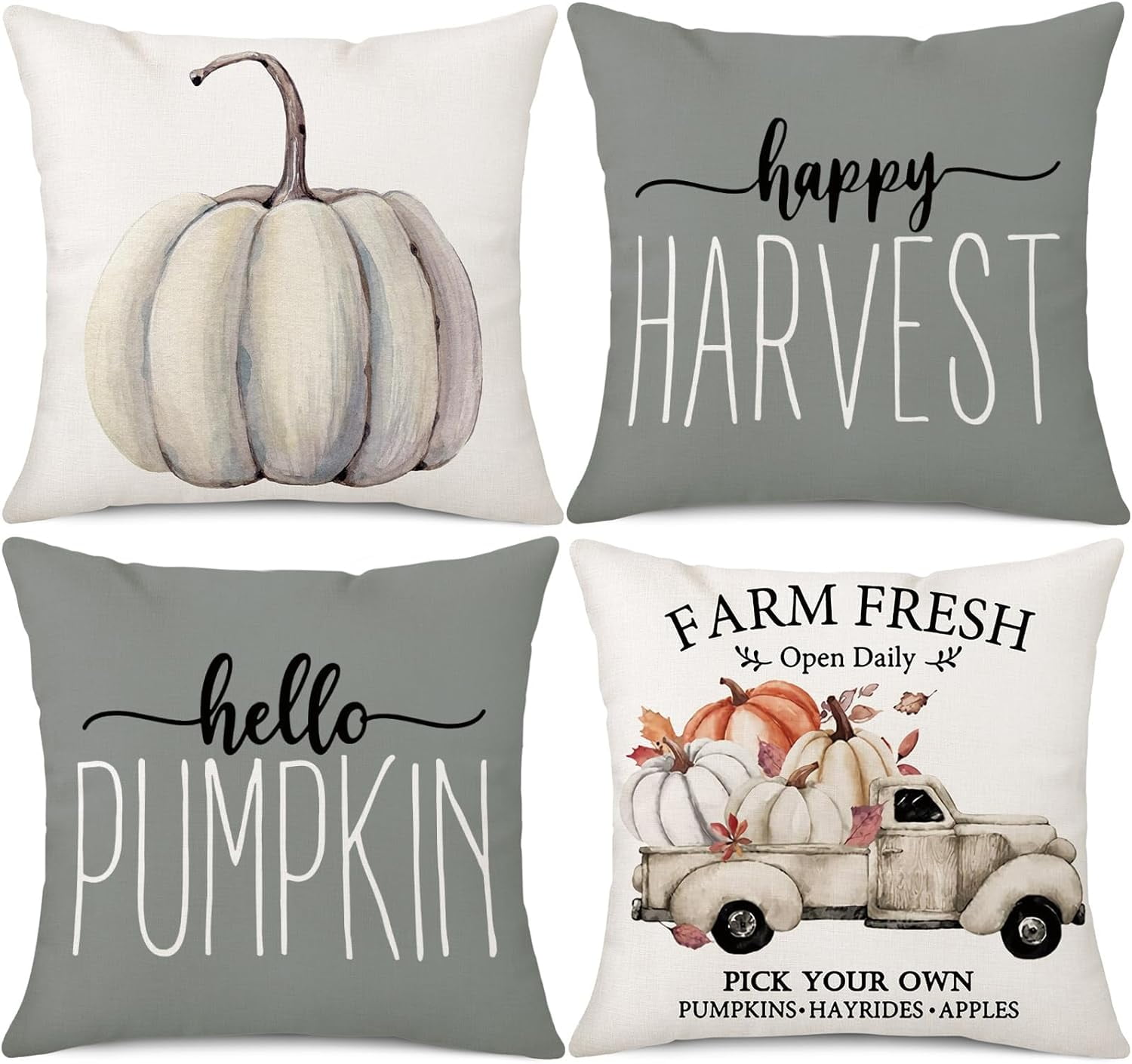 Fall Throw Pillow Covers 18x18 Inches Set of 4 for Fall Decor Gray ...