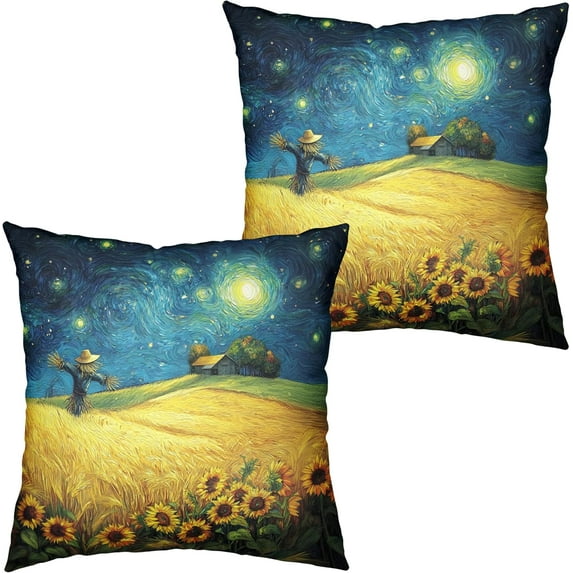 Fall Throw Pillow Covers 18x18 Set of 2 Autumn Sunflower Wheat Field ...