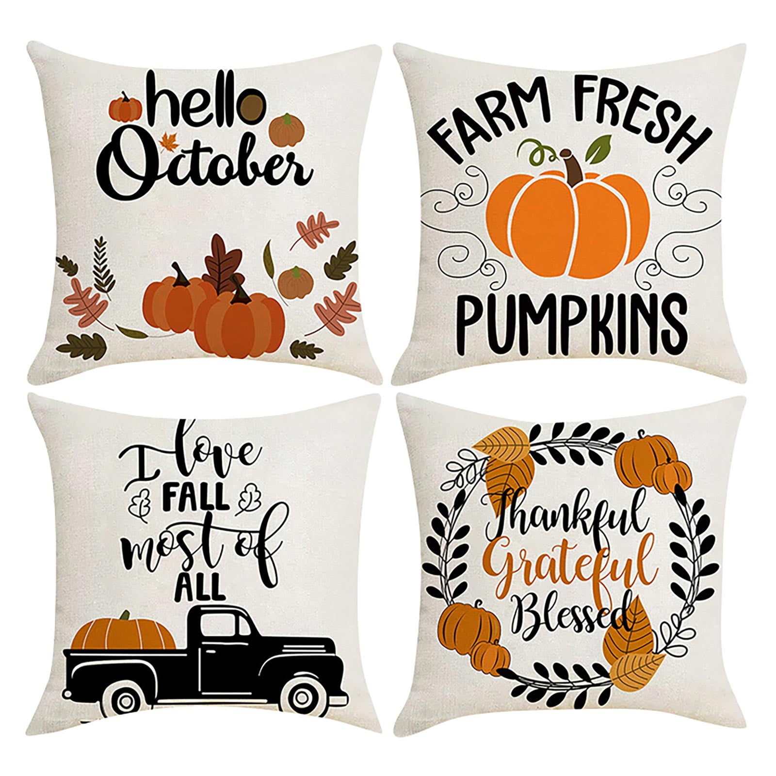 Fall Throw Pillow Covers 18x18 Set of 4 Decorative Thanksgiving Autumn ...