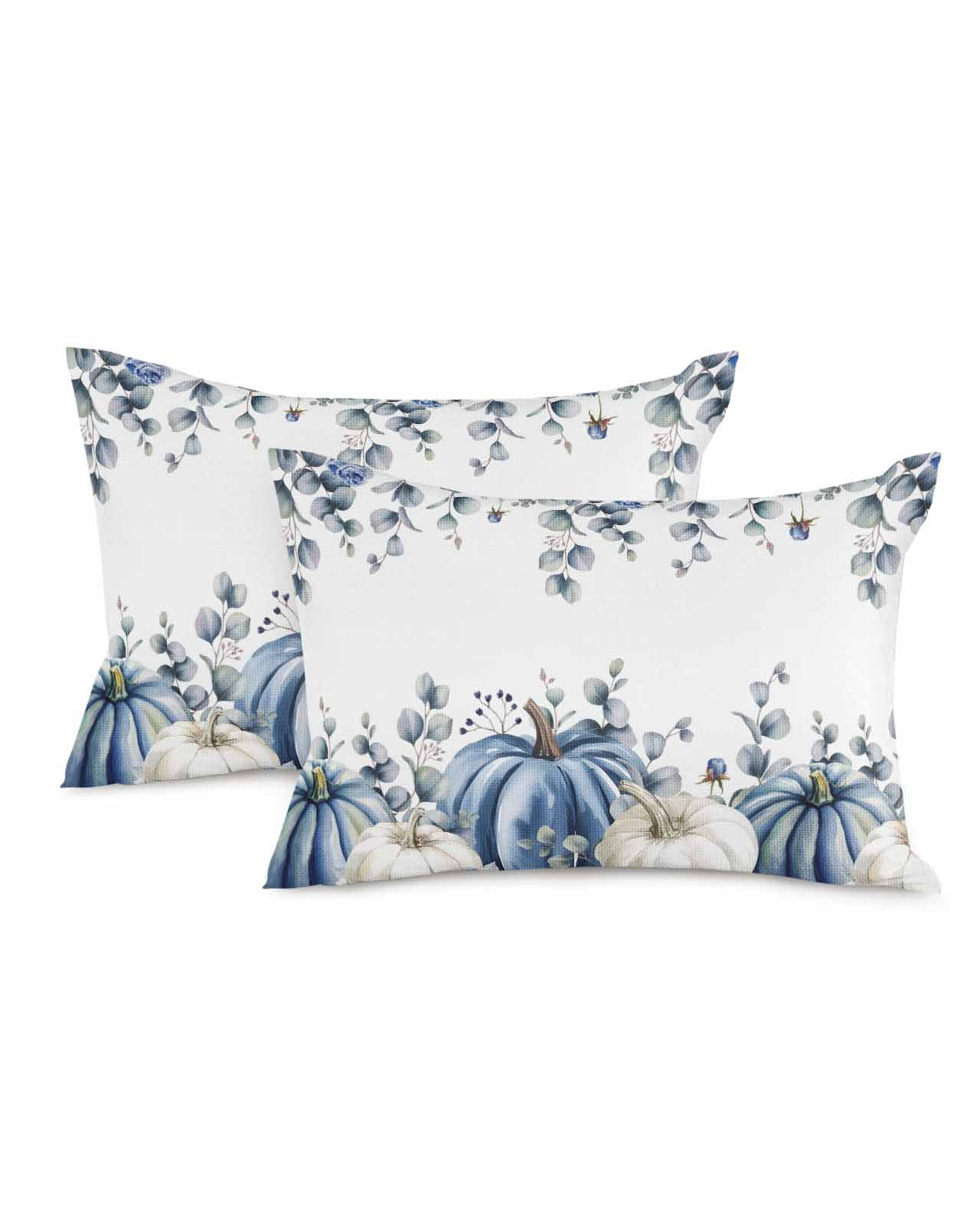 Fall Throw Pillow Covers 20x12 Inch Set of 2 Blue White Pumpkins ...