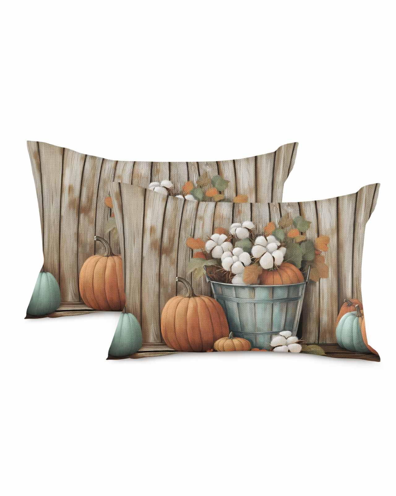Fall Throw Pillow Covers 20x12 Inch Set of 2 Cotton Pumpkin Decorative ...