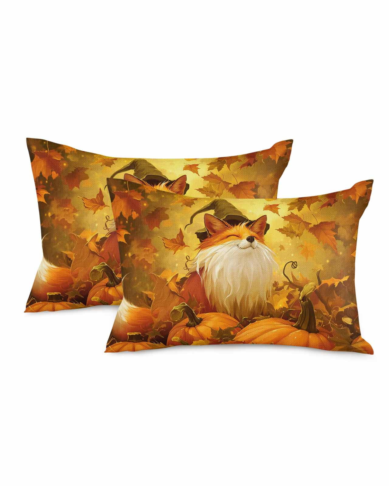 Fall Throw Pillow Covers 20x12 Inch Set of 2 Fox Pumpkin Decorative ...