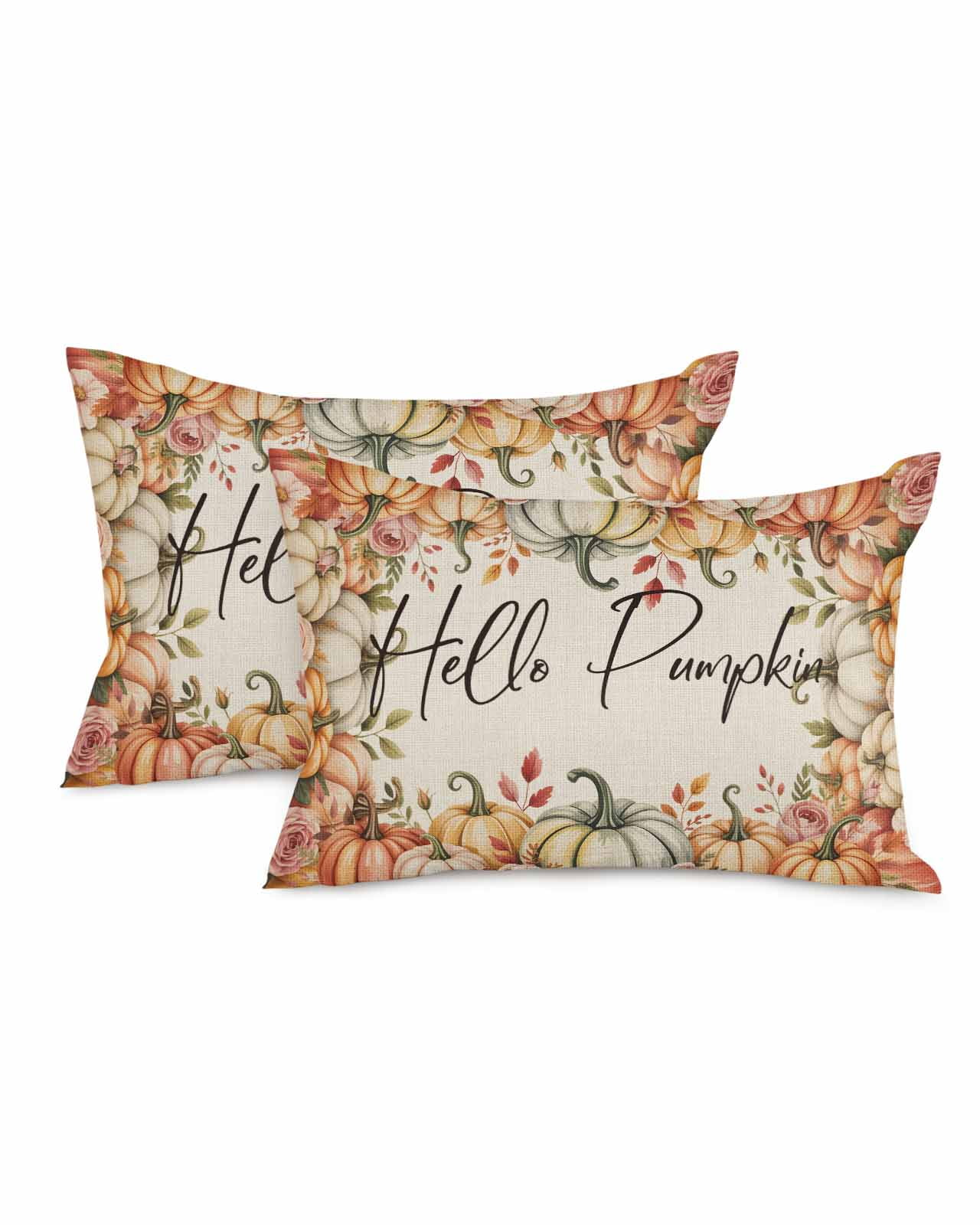 Fall Throw Pillow Covers 20x12 Inch Set of 2 Hello Pumpkin Decorative ...