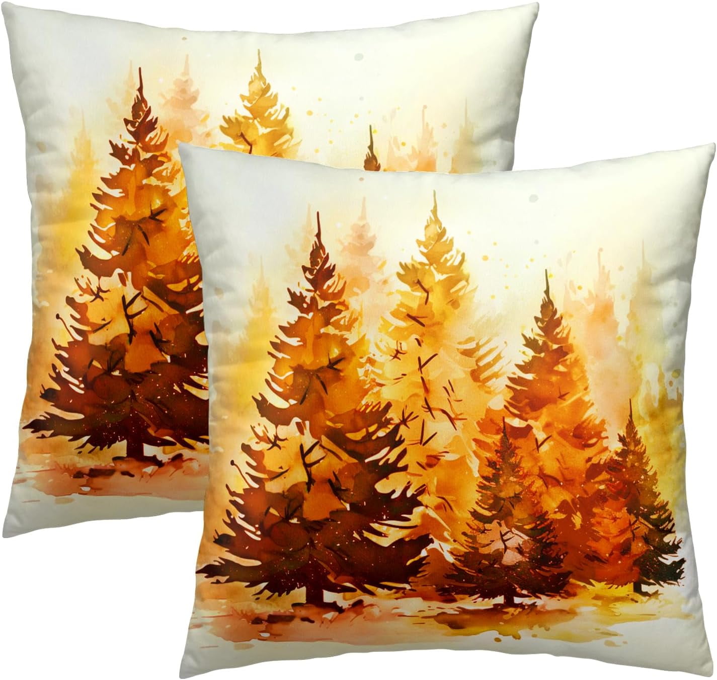 Fall Throw Pillow Covers 20x20 Set of 2, Watercolor Orange Trees Forest ...