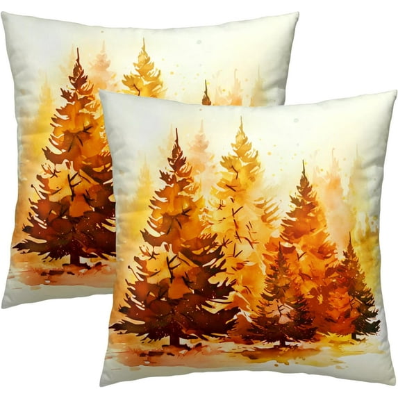 Fall Throw Pillow Covers 20x20 Set of 2, Watercolor Orange Trees Forest ...