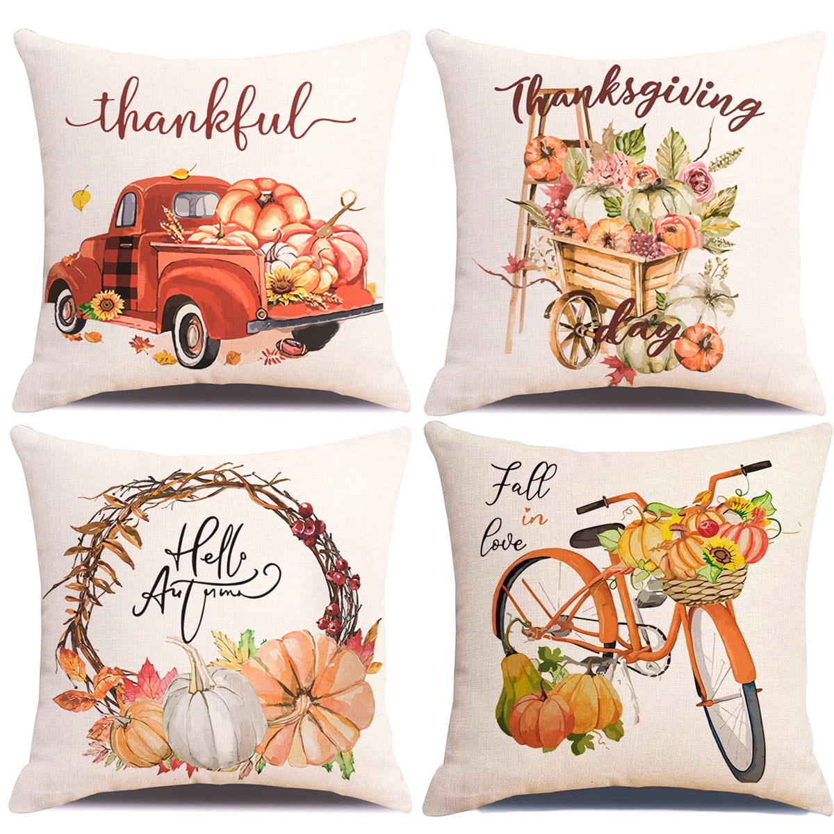 Indoor Decorative Autumn Throw Sofa Cases: Set of 4 Fall Decor Pumpkin ...