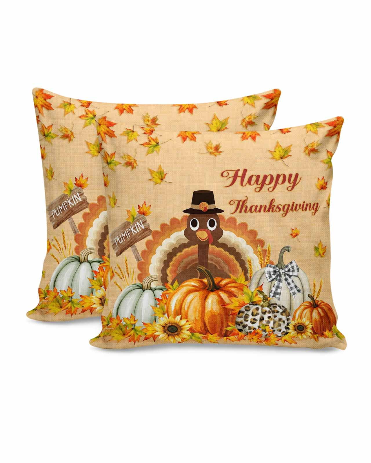 Fall Throw Pillow Covers 20x20 Inch Set of 2 Turkey Decorative Pillow ...
