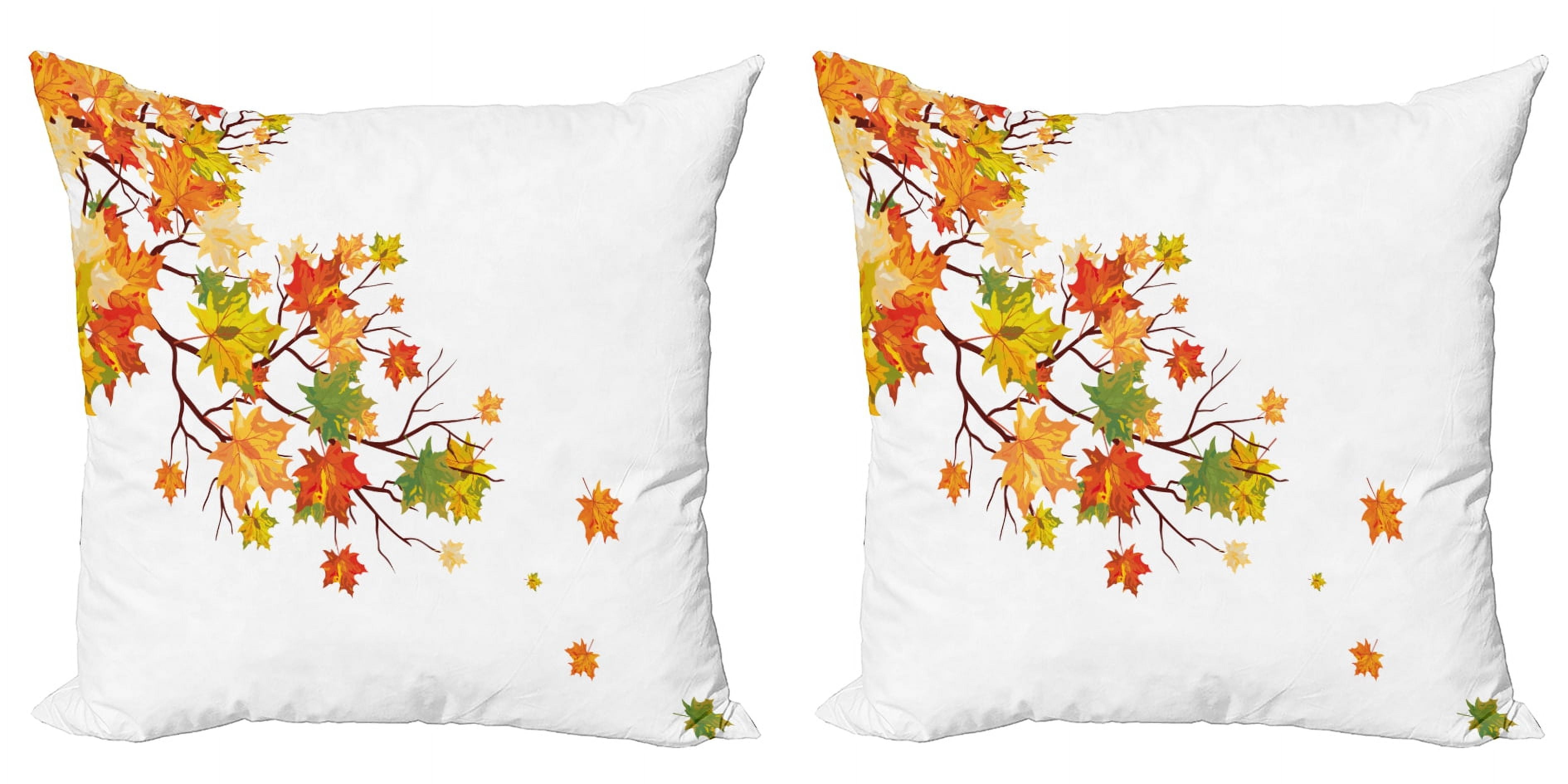 Ambesonne Fall Throw Pillow Cover 2 Pack, Autumn Foliage Maple Leaf, 16 ...