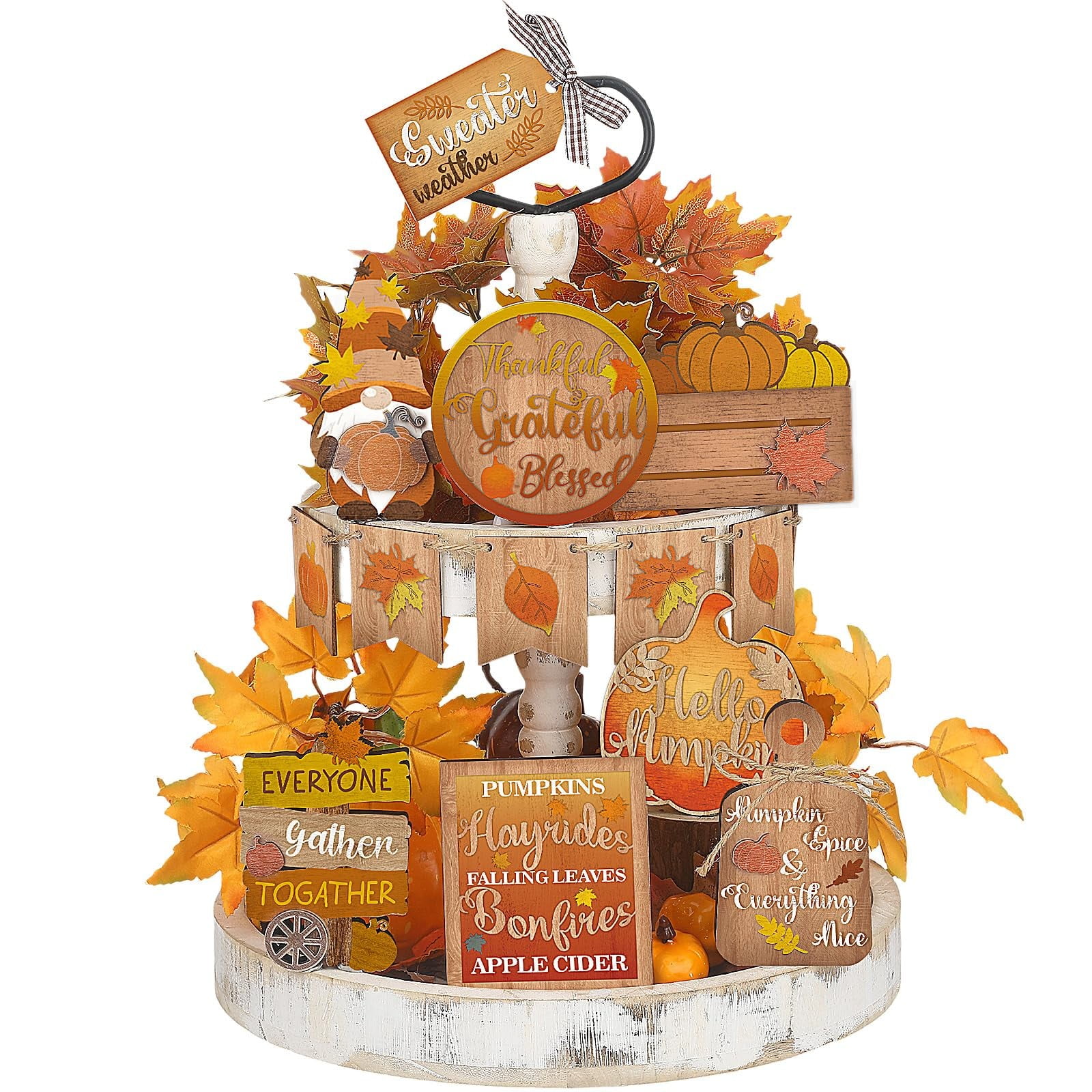 Fall Tiered Tray Decor Pumpkins Farmhouse Decor Autumn Maple Leaf Table ...