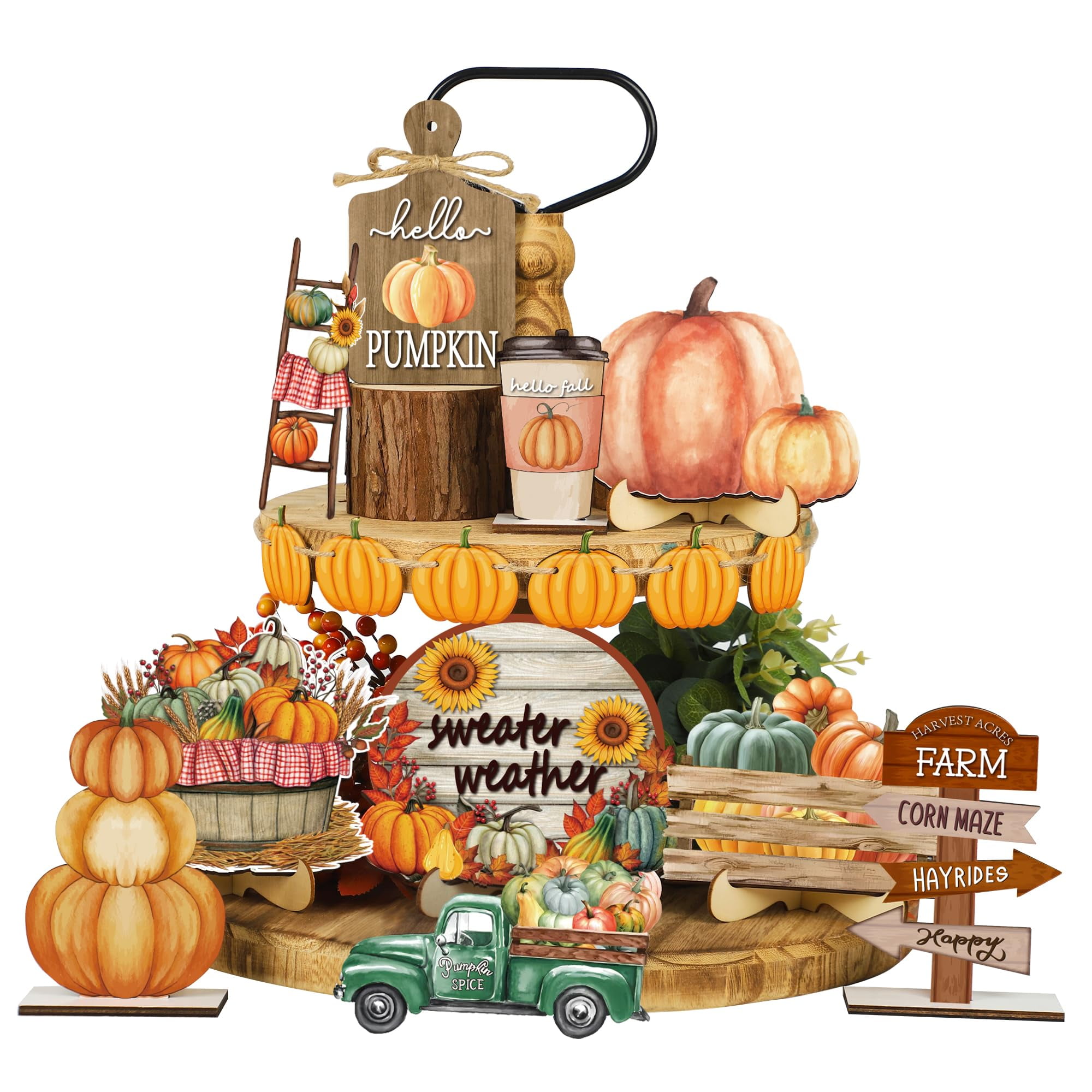 Fall Tiered Tray Decor, Thanksgiving Tabletop Decorations, Wooden Sign ...