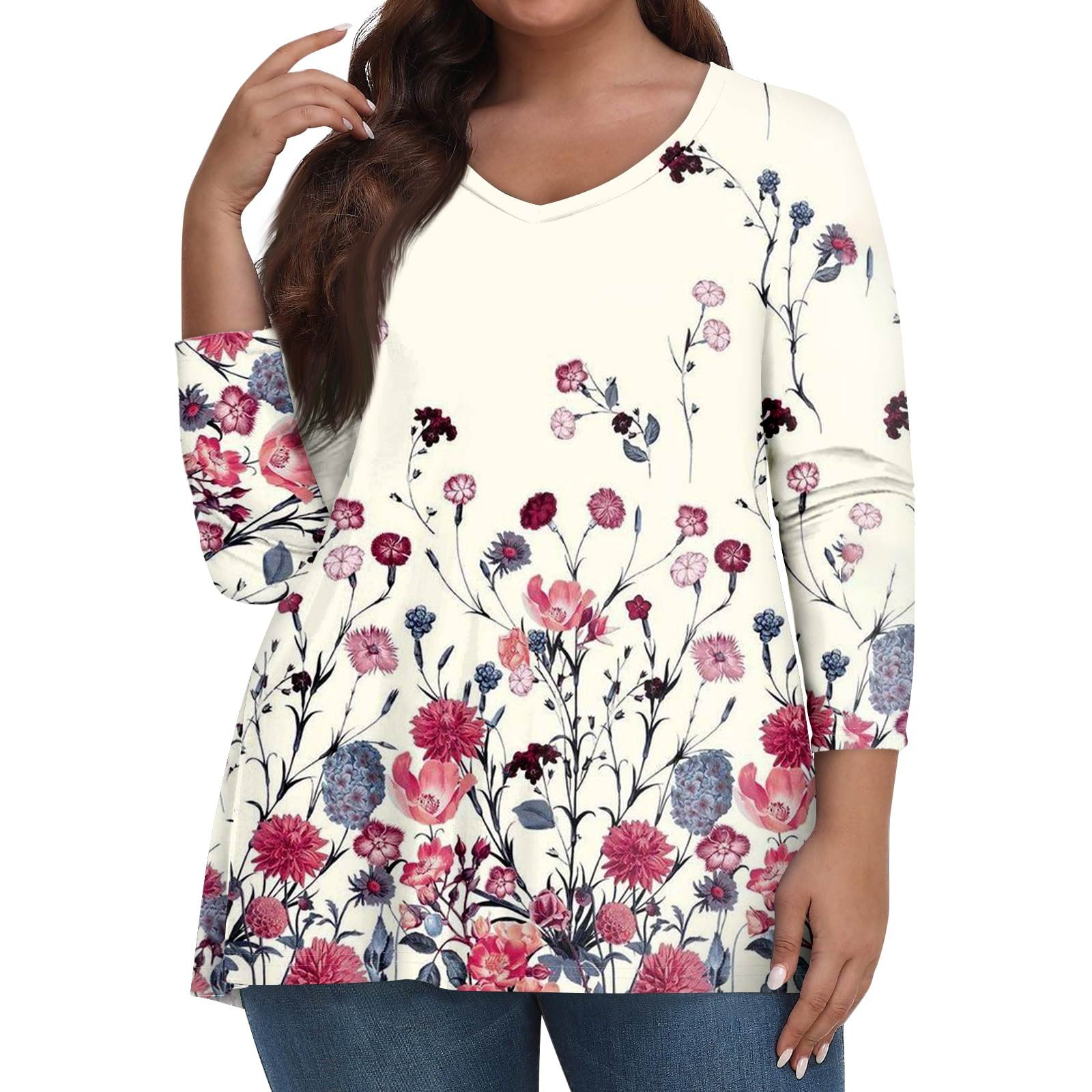 Fall Tops for Women 2024 Trendy Plus Size Tunics 3/4 Length Sleeve V ...