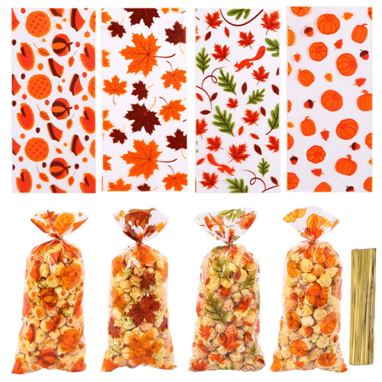 Fall Treat Bags Clear Goodie Bags 4 Styles 50pcs Pumpkin and Leaf ...