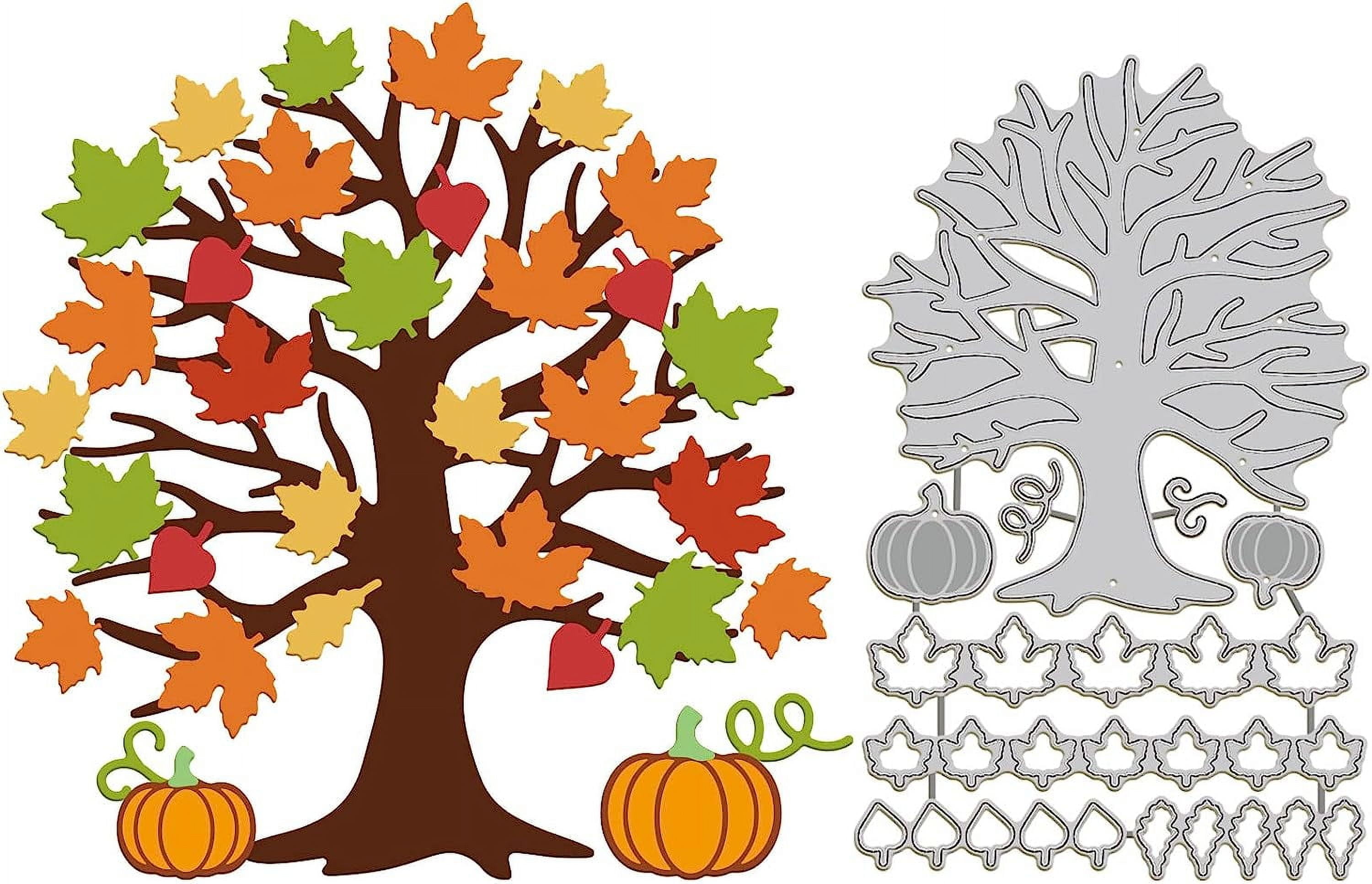 Fall Tree Cutting Dies Autumn Maple Leaves Embossing Stencils Template ...