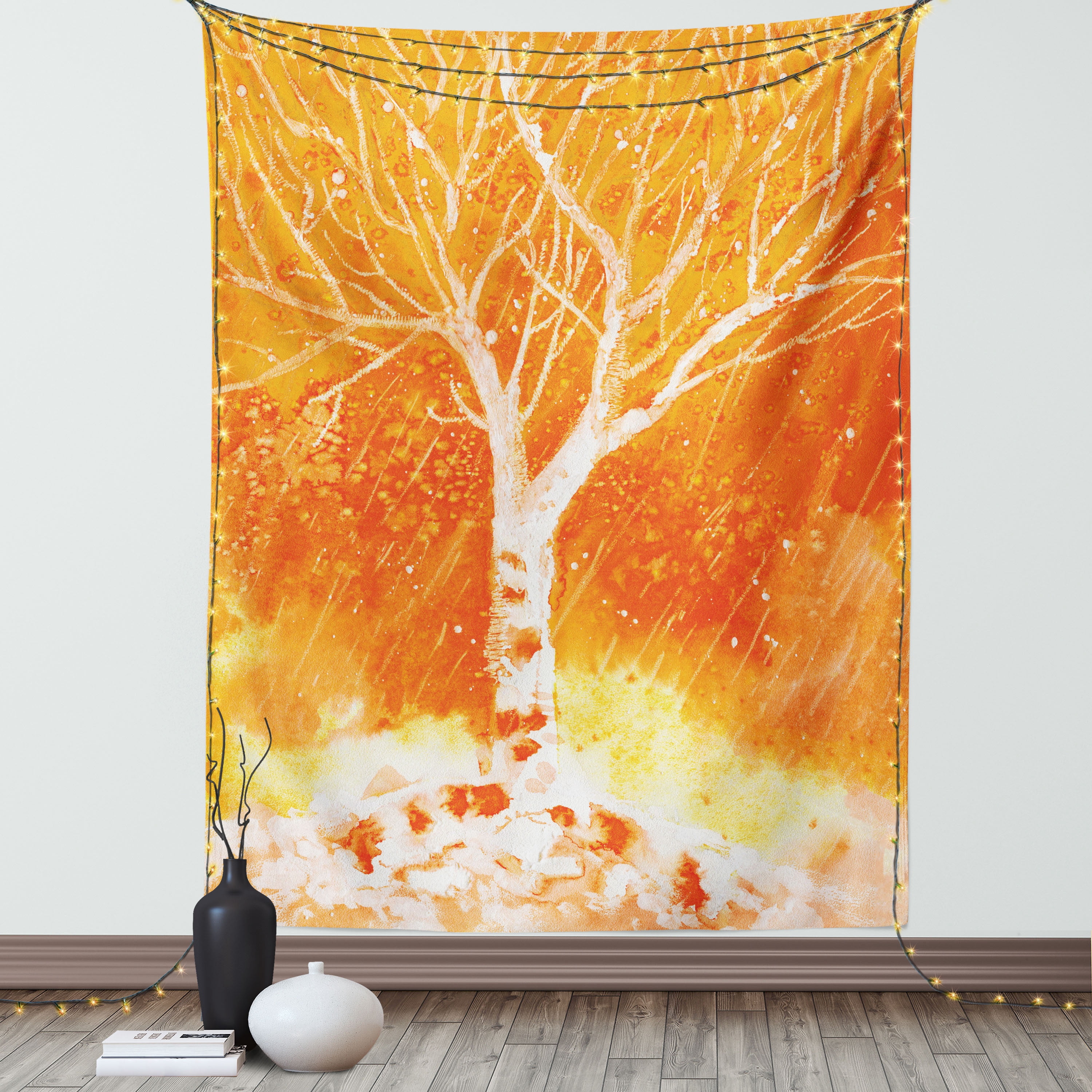 Fall Tree Decor Tapestry, Murky Original Hand Drawn Painting with ...